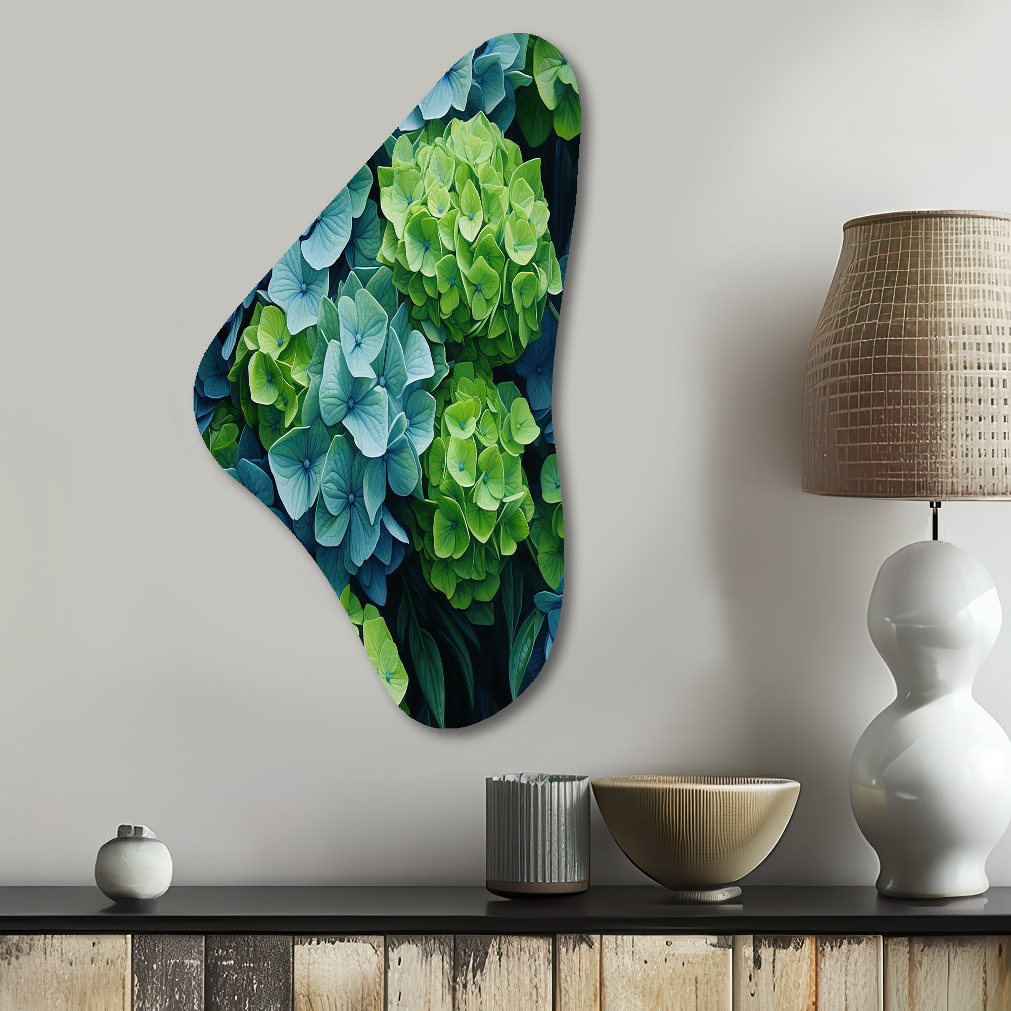 Design Art Green Blue Hydrangea Emerald Blooms - Hydrangea Boomerang ...