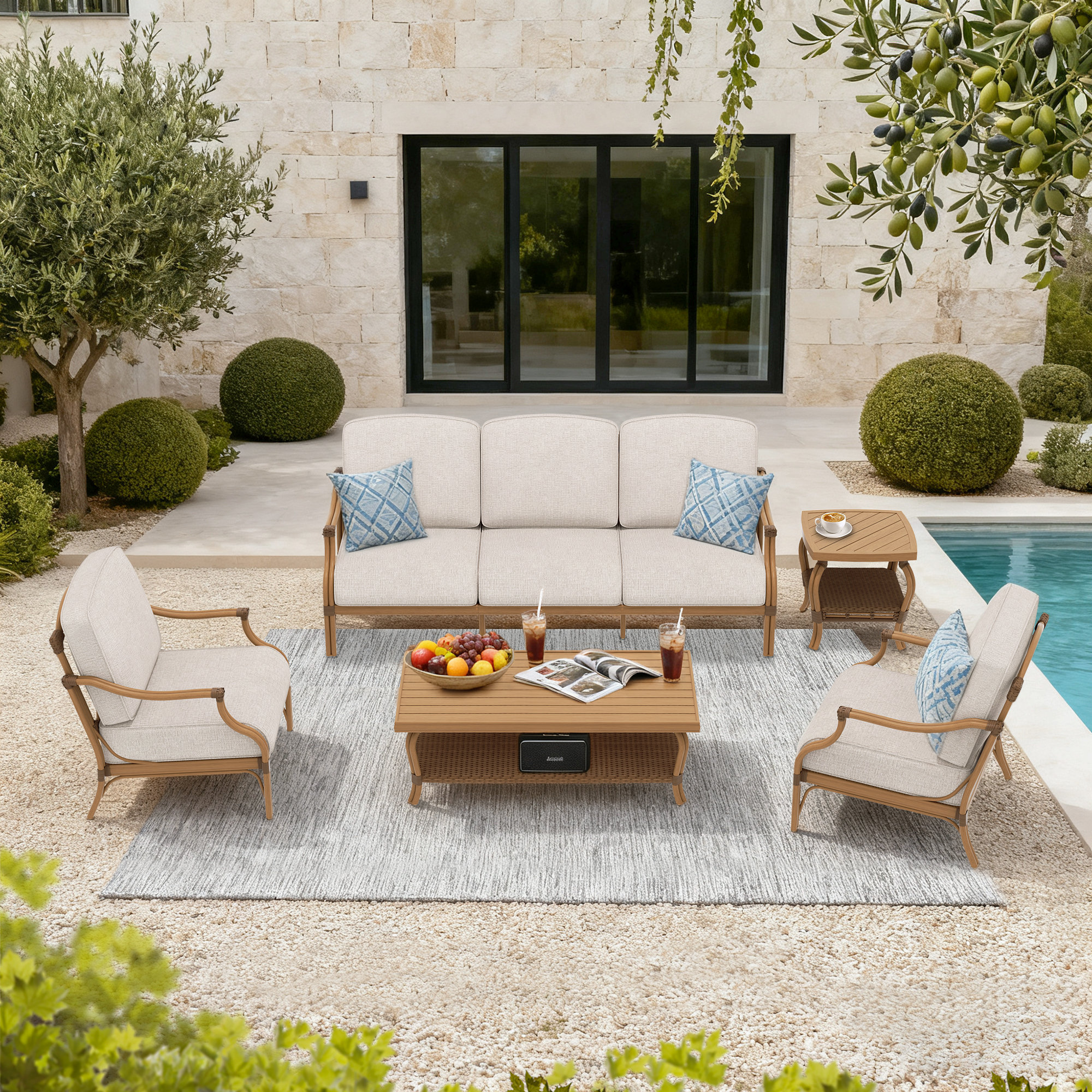 Peak Home Furnishings Arcadia Patio 5 Person Aluminum Conversation Set ...