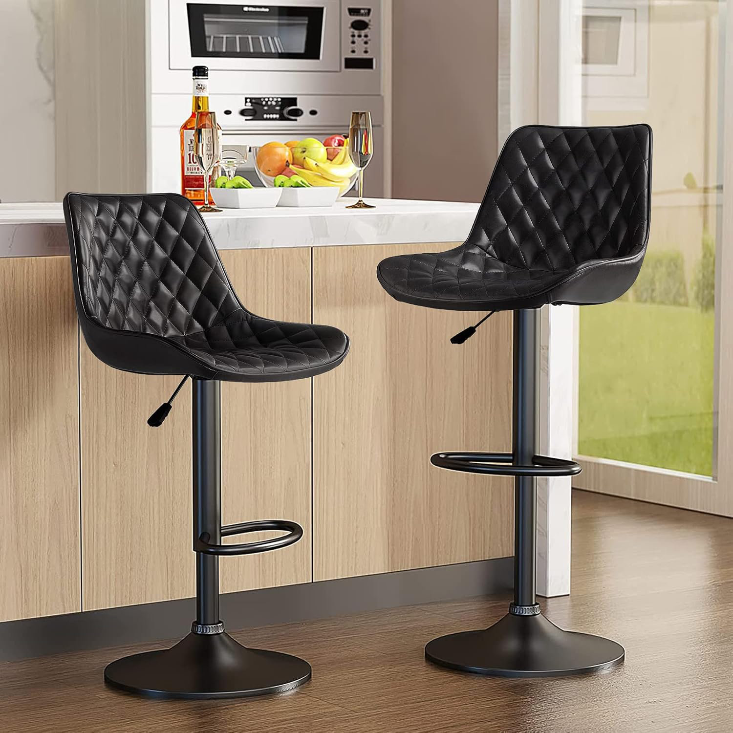 George Oliver Bar Stools Set of 2, Adjustable Counter Height Leather ...