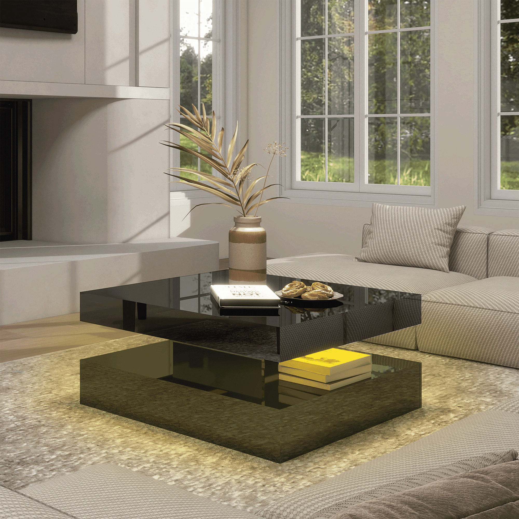 Wrought Studio™ LED Light Coffee Table for Living Room with One Storage ...