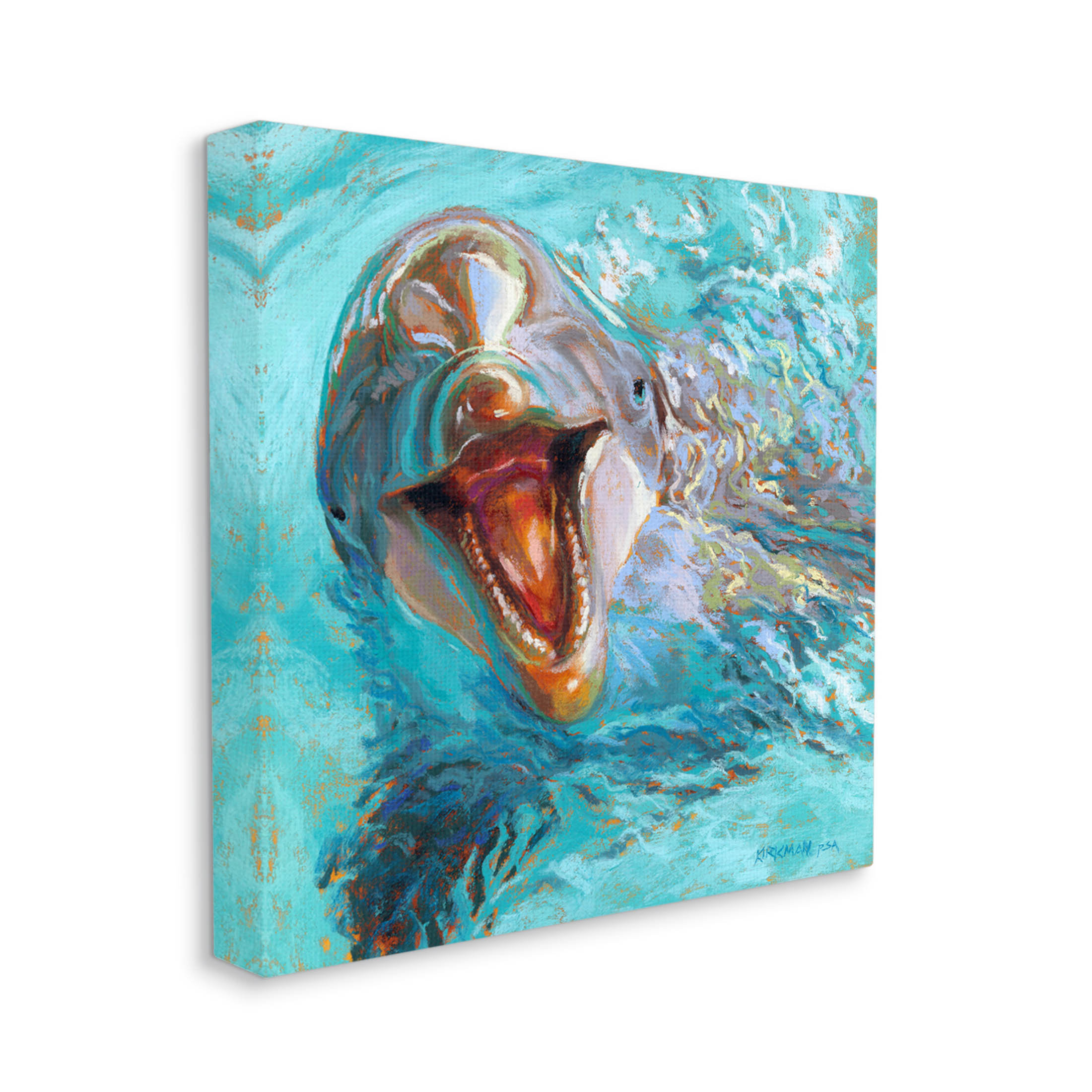 Stupell Industries Smiling Dolphin Water Splash Canvas Wall Art By Rita ...
