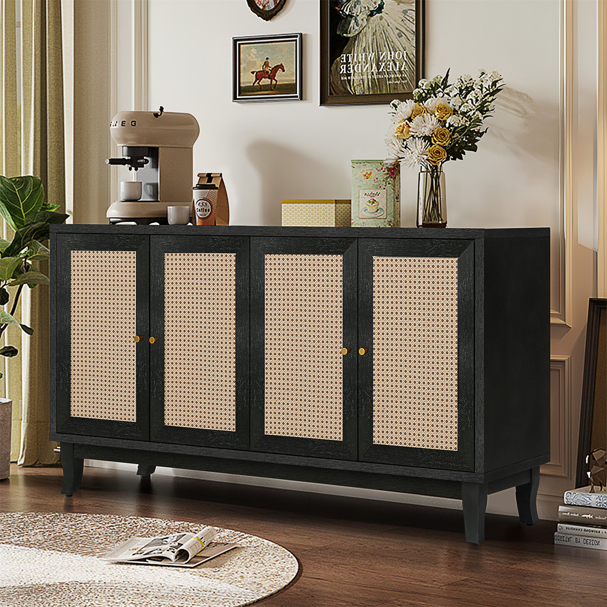 Ceballos dining cabinet, storage credenza, Rattan Sideboard with ...