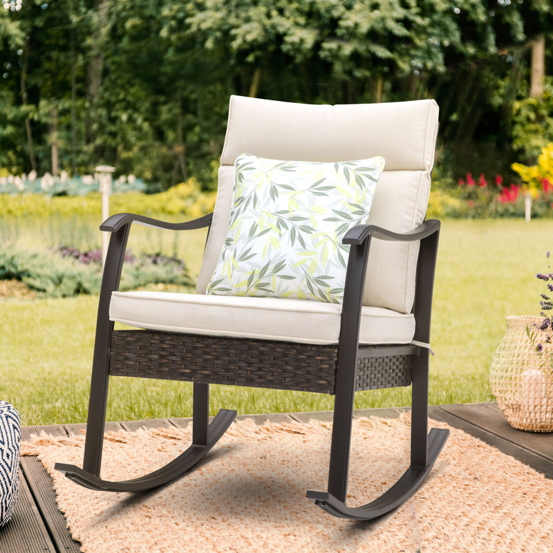 Mercury Row® Outdoor Portsmouth Patio Wicker Rocking Metal Chair with ...