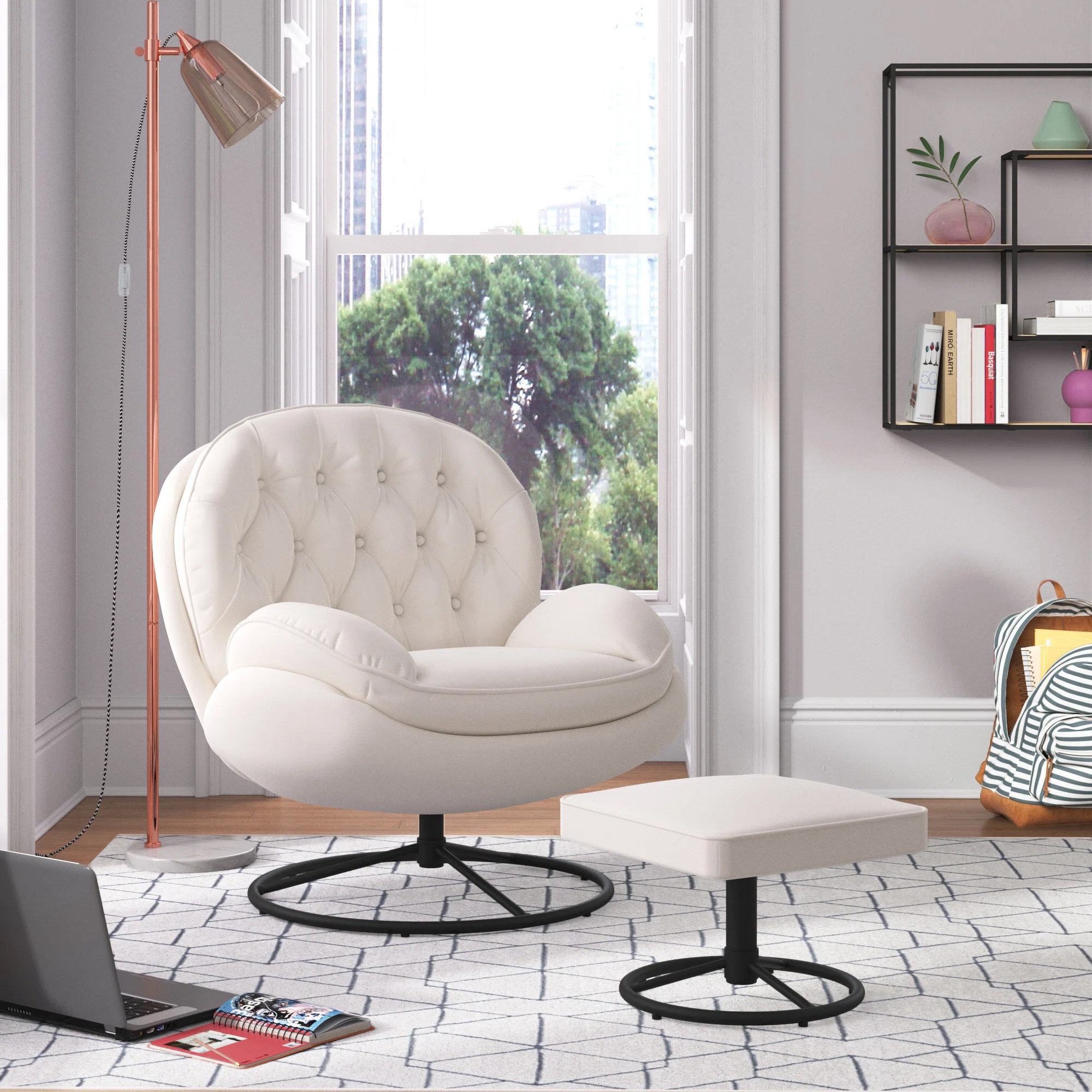 Mercury Row® Teen Elisabeth 32" Wide Tufted Velvet Swivel Lounge Chair ...