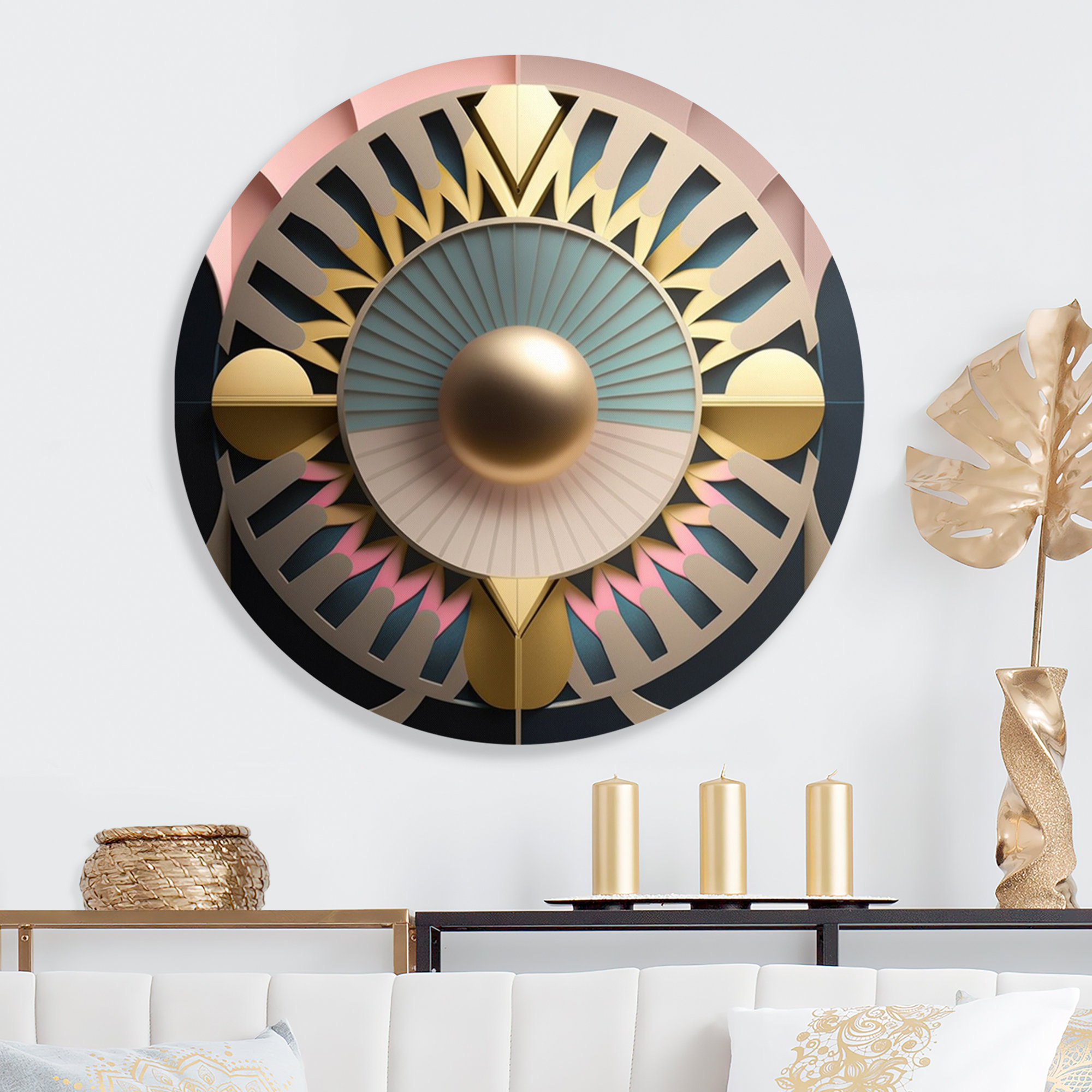 Mercer41 Golden Sphere Geometrics - Modern Abstract Round Wall Art on ...