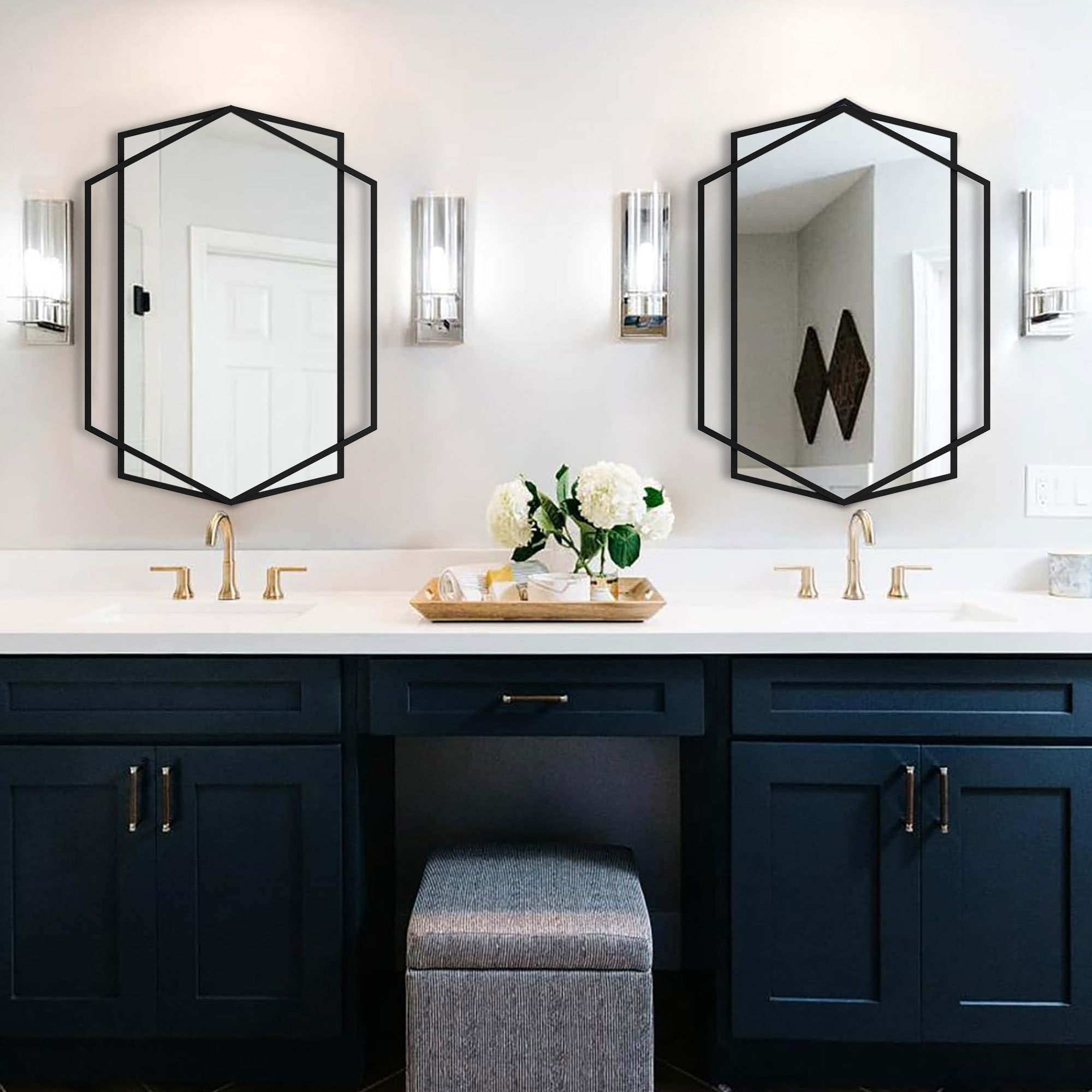 Ebern Designs Hexagonal Wall Mirror Black Bathroom Mirror Metal Frame ...