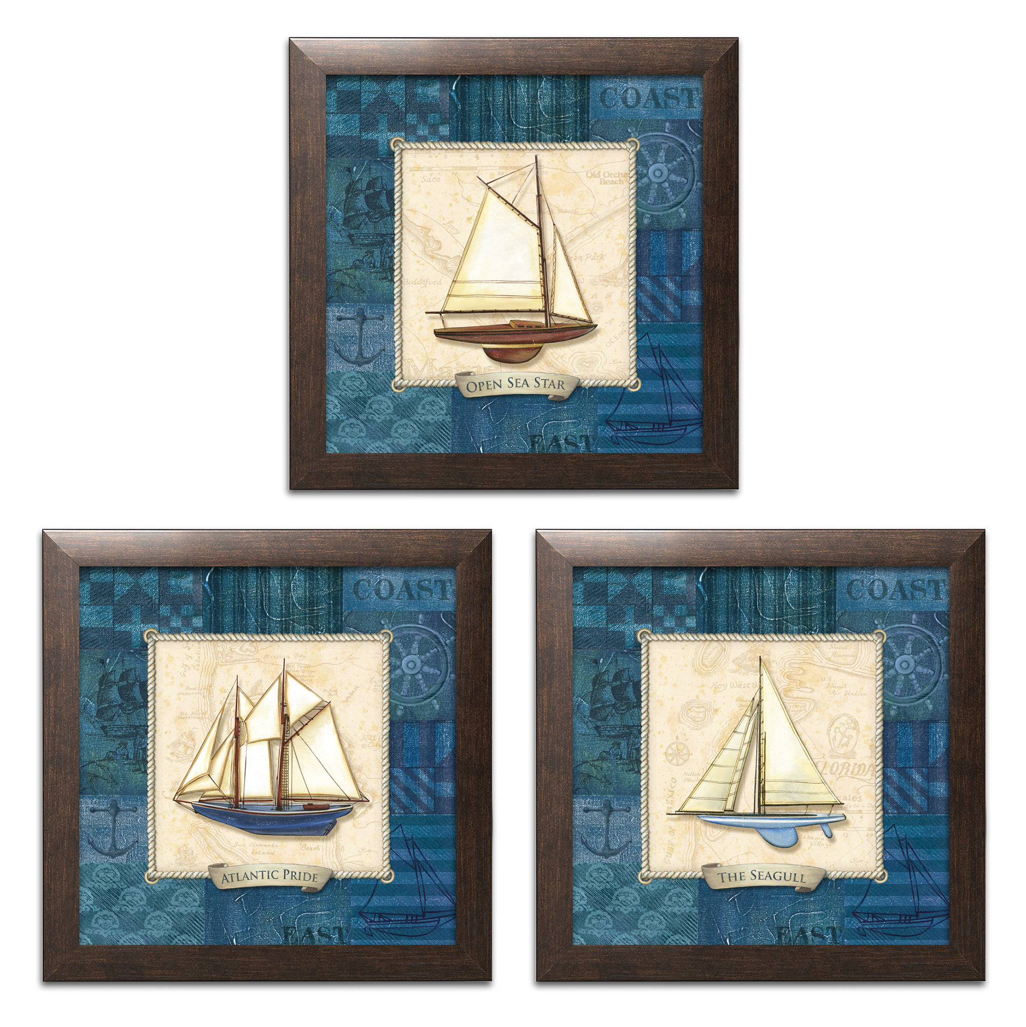 Longshore Tides Blue Sailboat Art Prints Sailing Themed Nautical Ocean ...