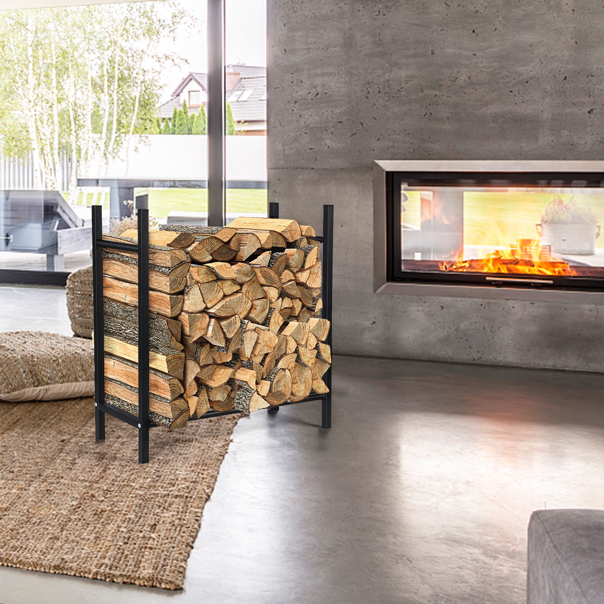 Ebern Designs Myleisha Heavy Duty Metal Firewood Log Rack Wood Storage ...