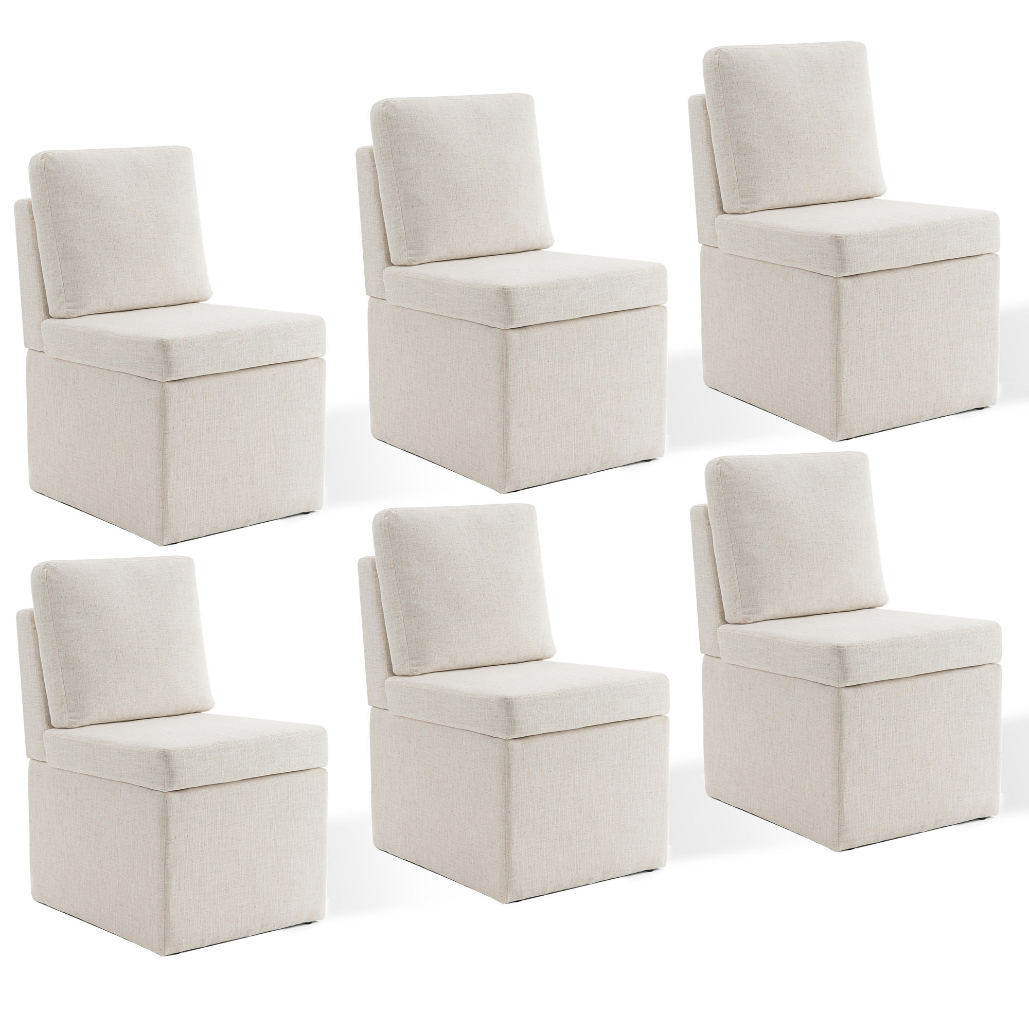 Hokku Designs Modern Linen Upholstered Dining Chairs Armless Side Chair ...