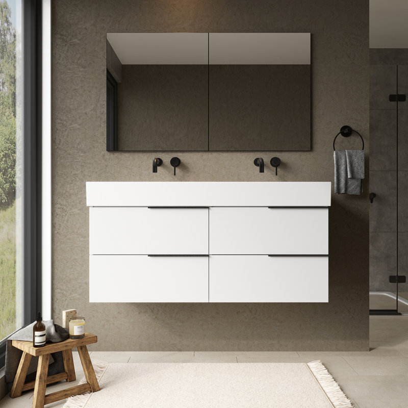 Ebern Designs Aamia 1200mm Wallhung Vanity Unit With Veneto 0th Basin ...