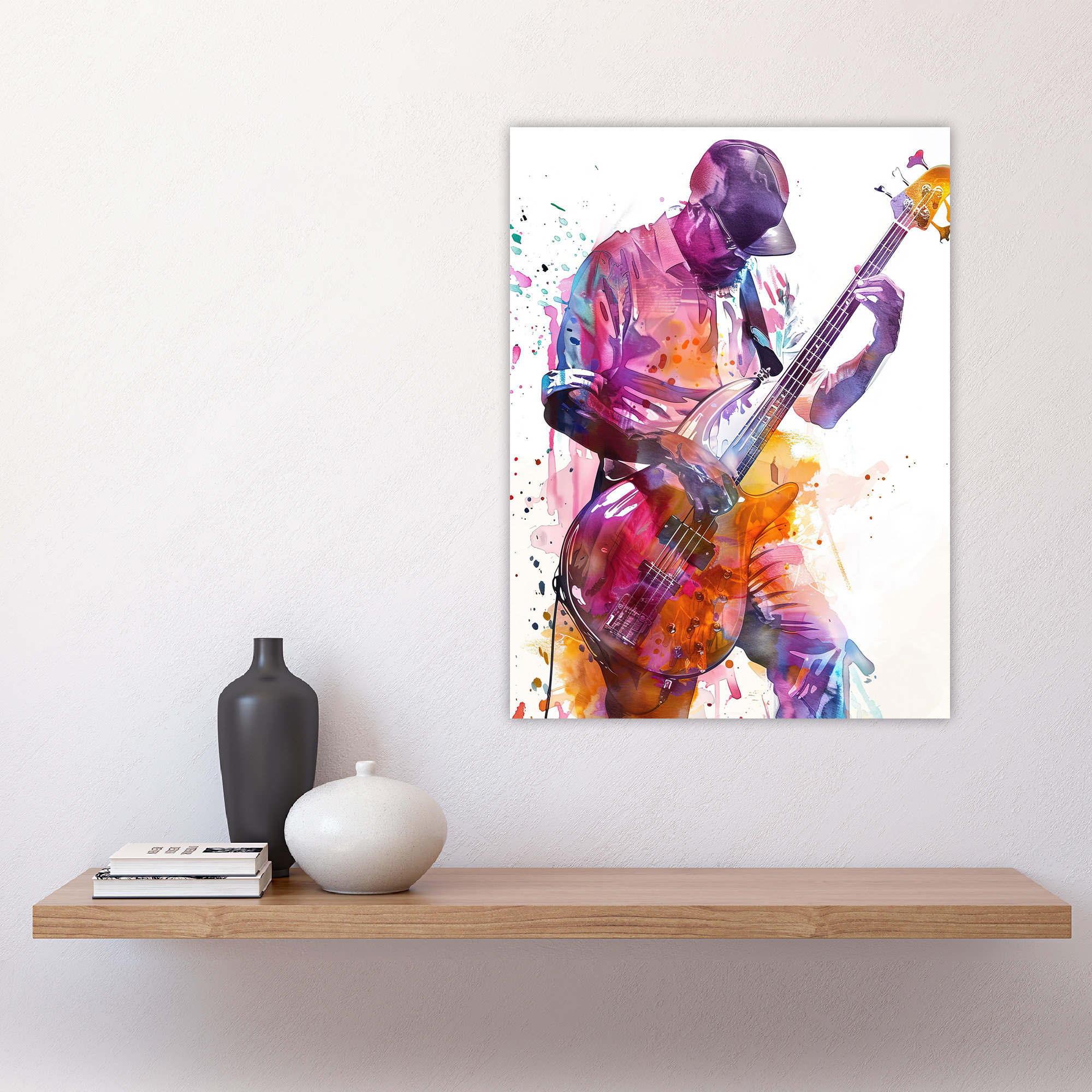 ClassicLiving Bassist Watercolour Musician Portrait Wall Art Print ...