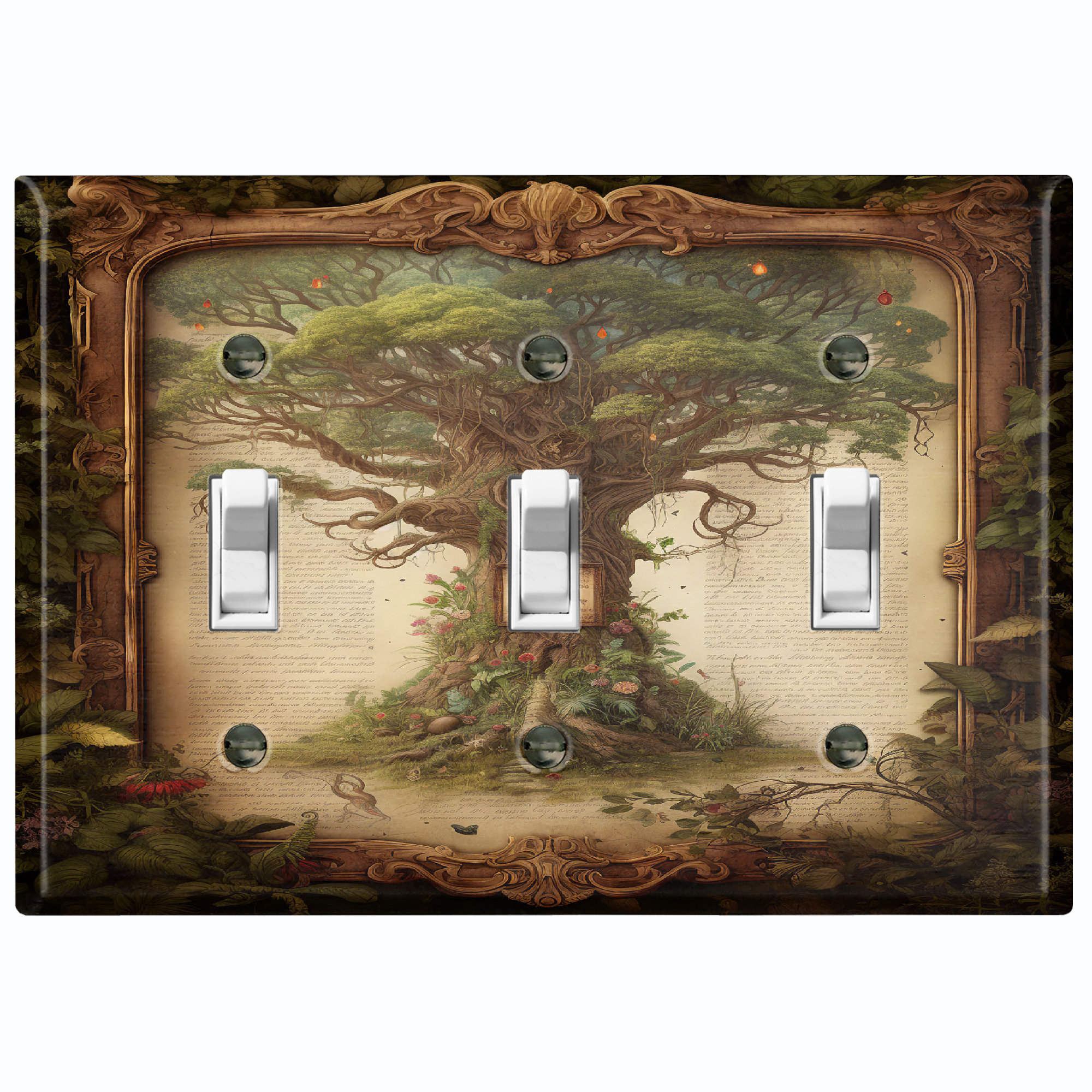 WorldAcc Green Tree Of Life Frame Nature Themed 3 - Gang Toggle Light ...