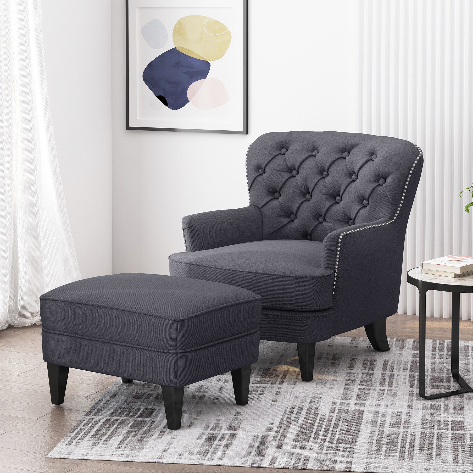 Wildon Home® Relaxing Club Chair And , Grey Fabric Upholstery, Solid ...