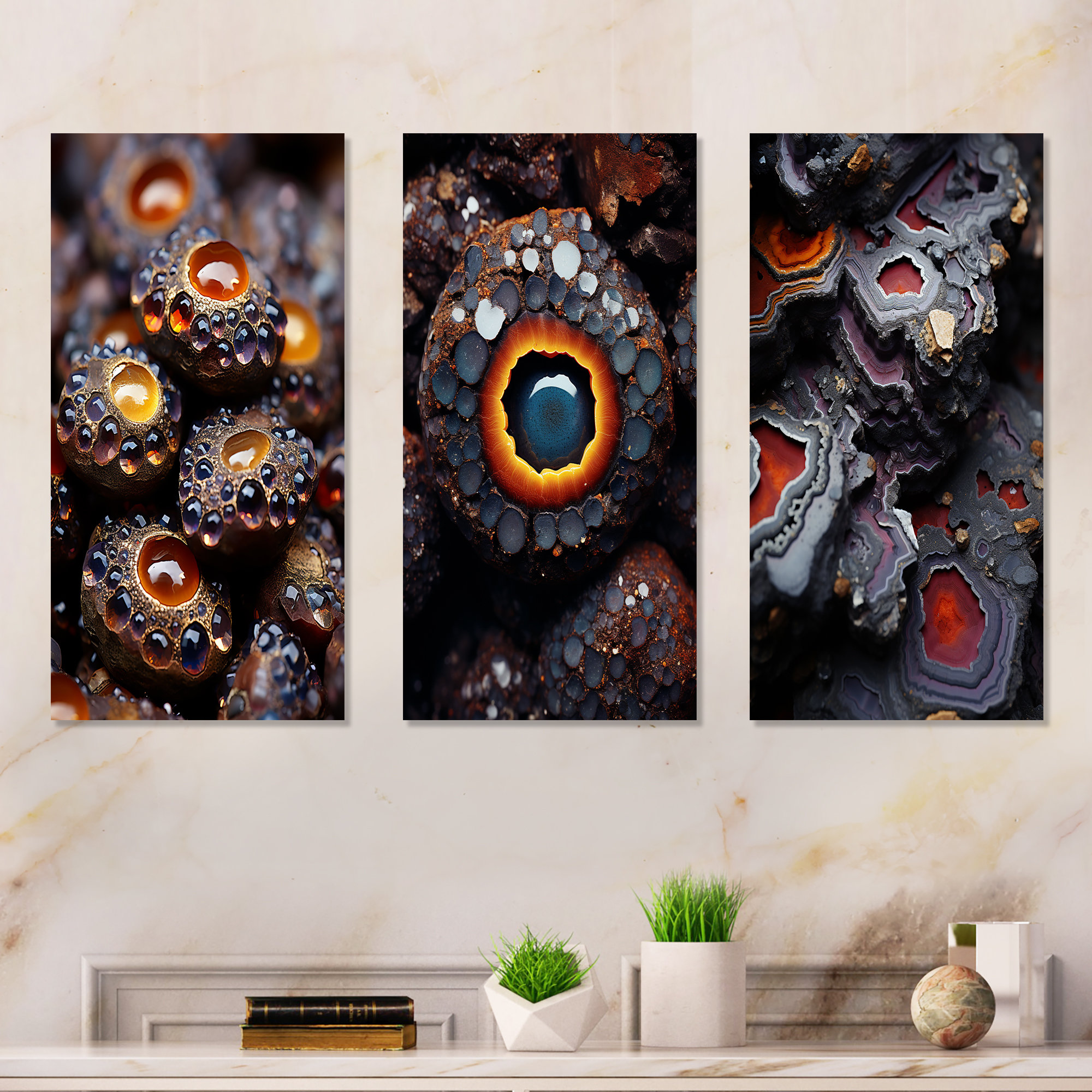 Design Art Black And Orange Aquatine Geode II - Stone Geode Metal Wall ...