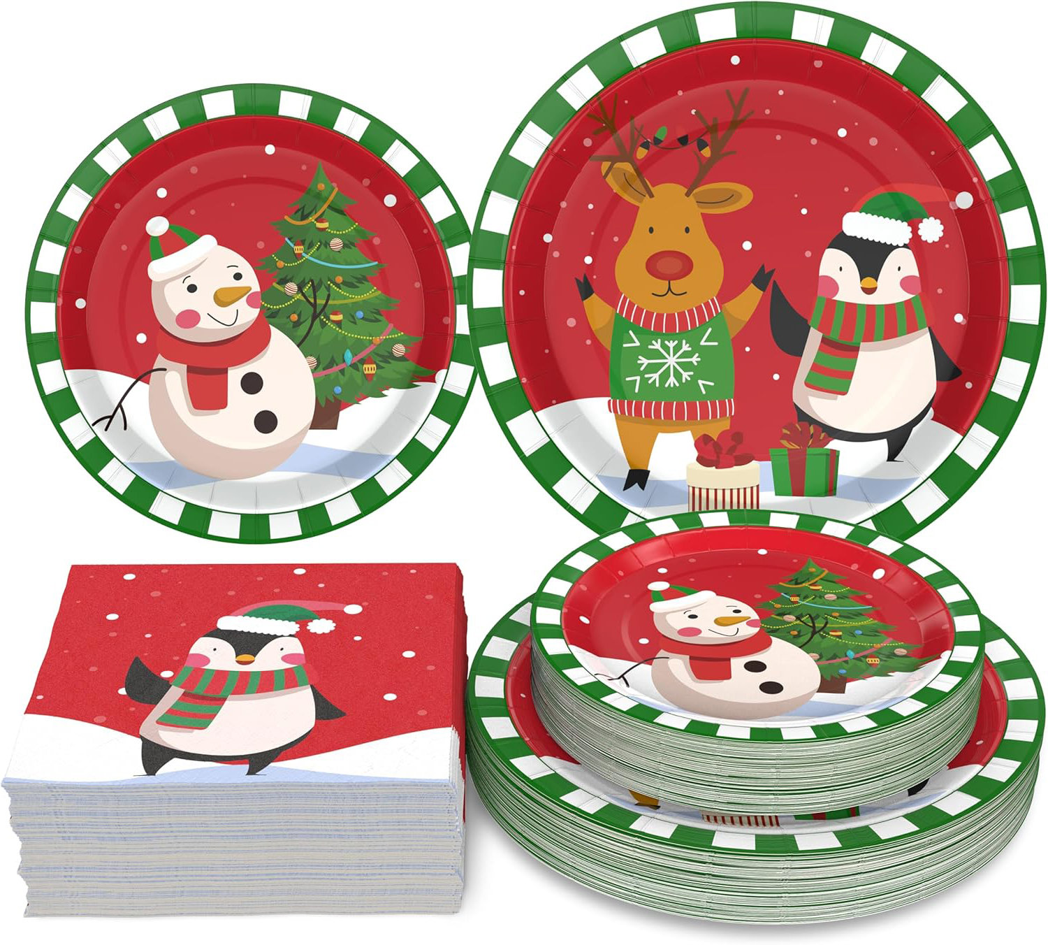 The Holiday Aisle® 200PCS Christmas Plates and Napkins,Cute Cartoon ...