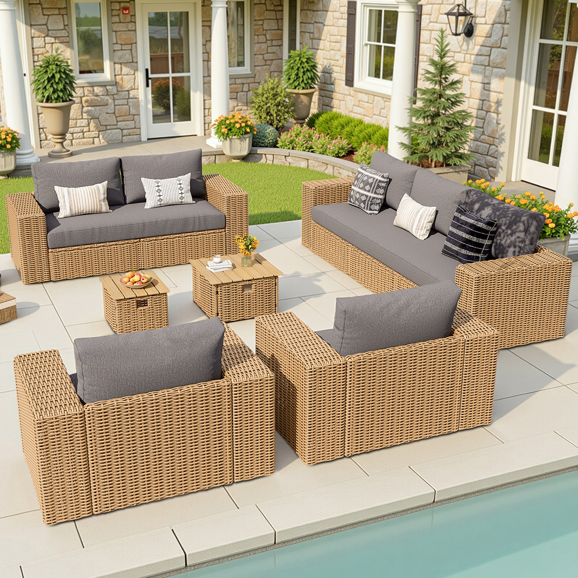 Latitude Run® Akosh 9 Piece Thick Rattan Outdoor Sofa Seating Group ...