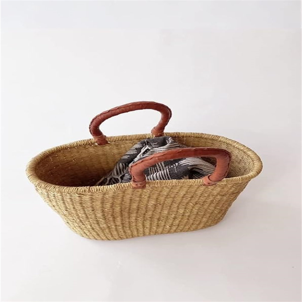 Gracie Oaks Handmade Woven Oval Picnic Shopping Baskets (Natural With ...