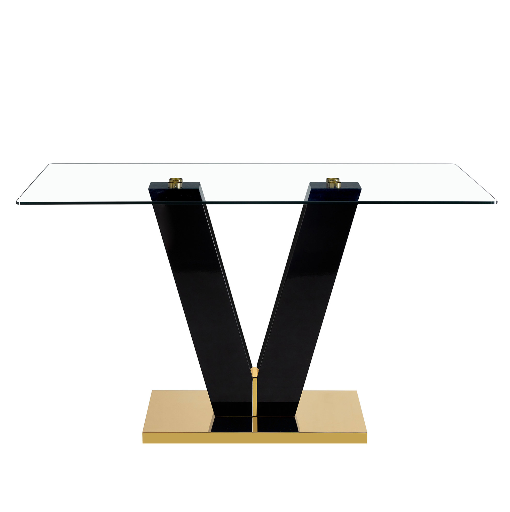 Everly Quinn Rectangular Glass Dining Table, Tempered Glass Top, V ...