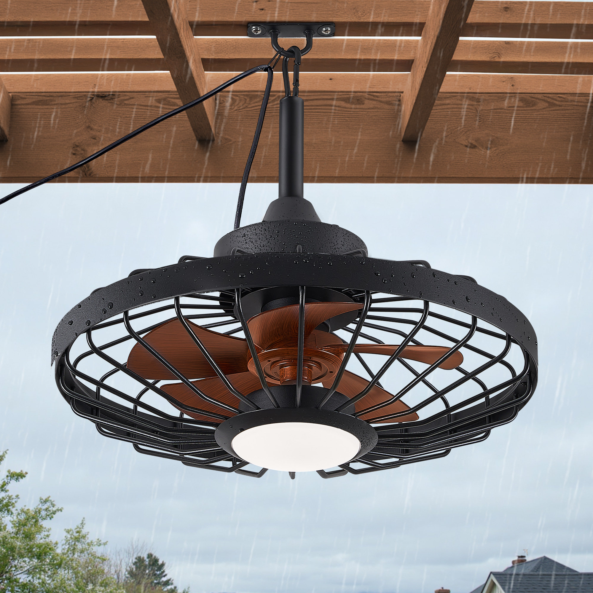 17 Stories 20" Modern Waterproof Outdoor Ceiling Fan with Dimmable LED ...