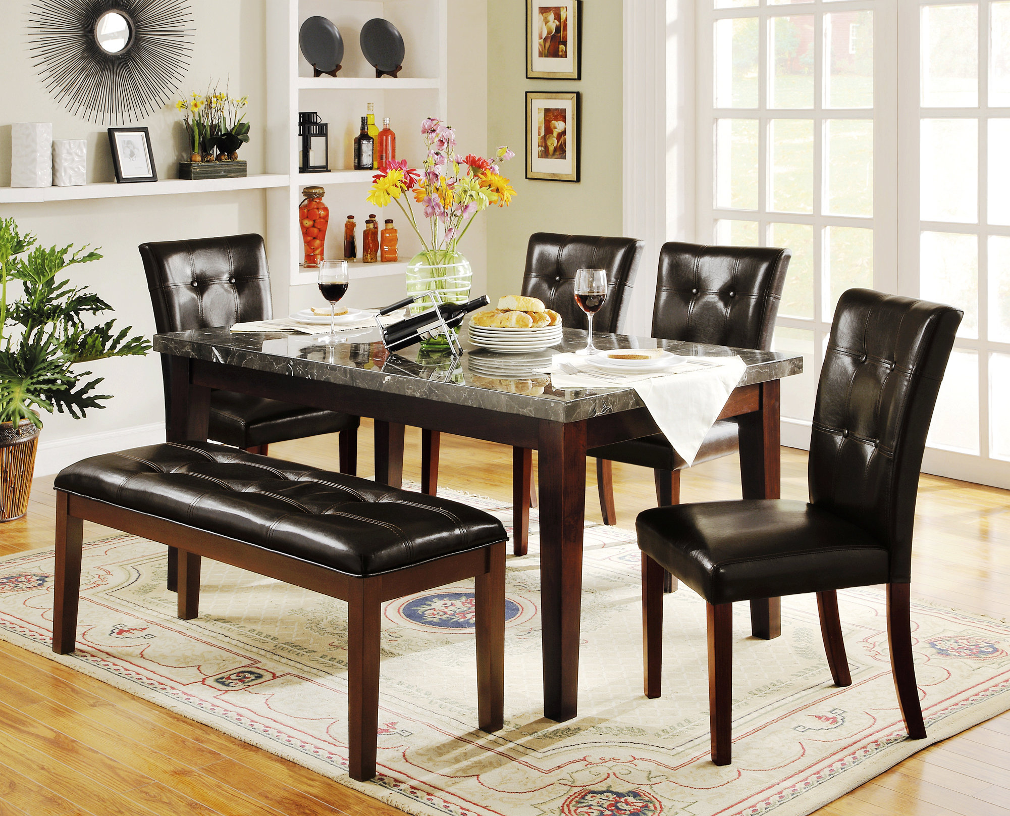 Red Barrel Studio Classical Dining Set Marble Top Table with Chairs ...