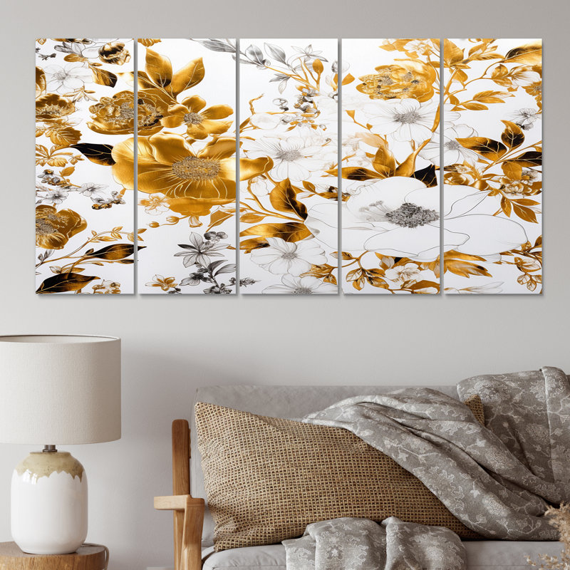 Everly Quinn Floral Gold Glam Blossoming Wild White Roses II - Rose ...