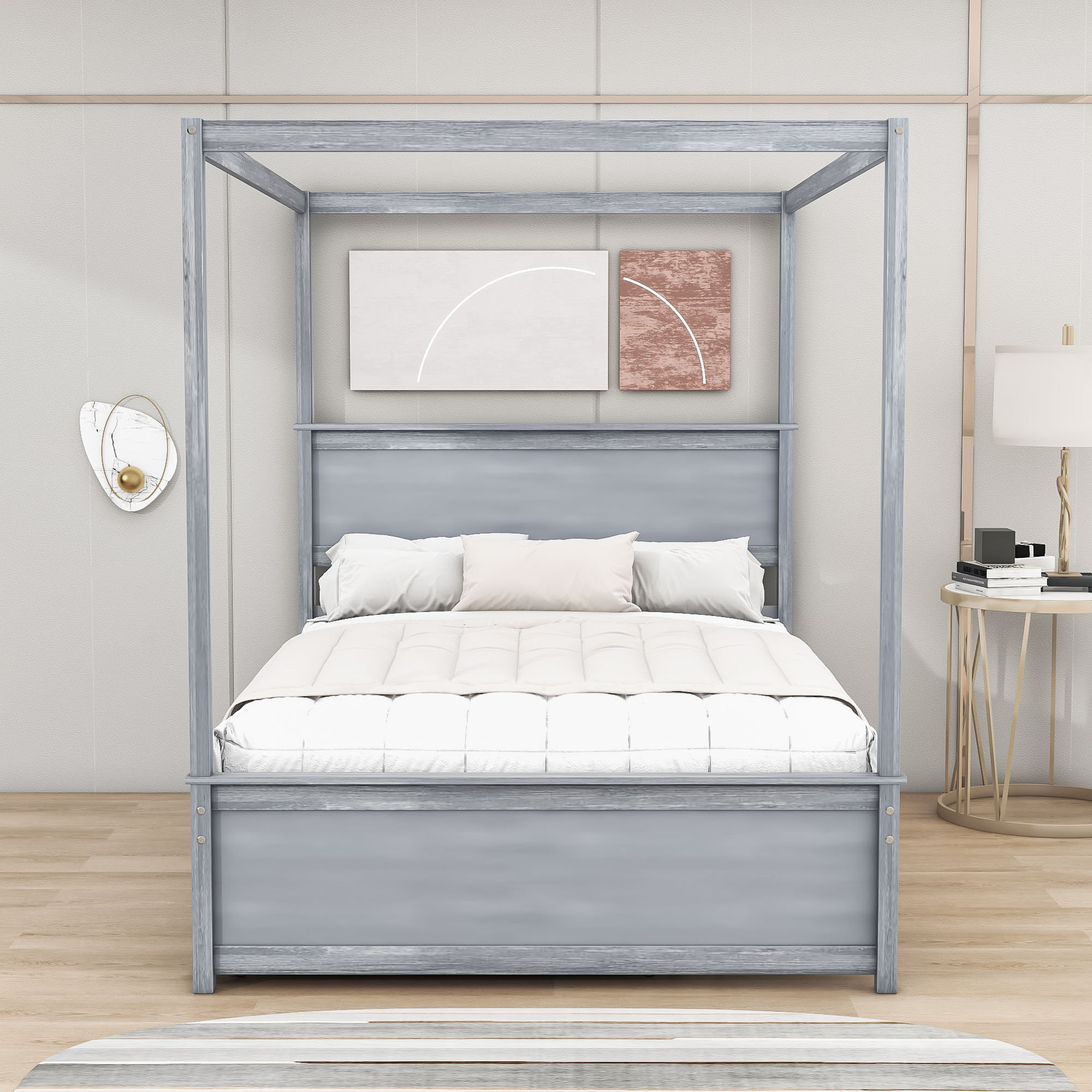 Harriet Bee Ignaz Full Size Wood Canopy Bed With Headboard and Slats ...