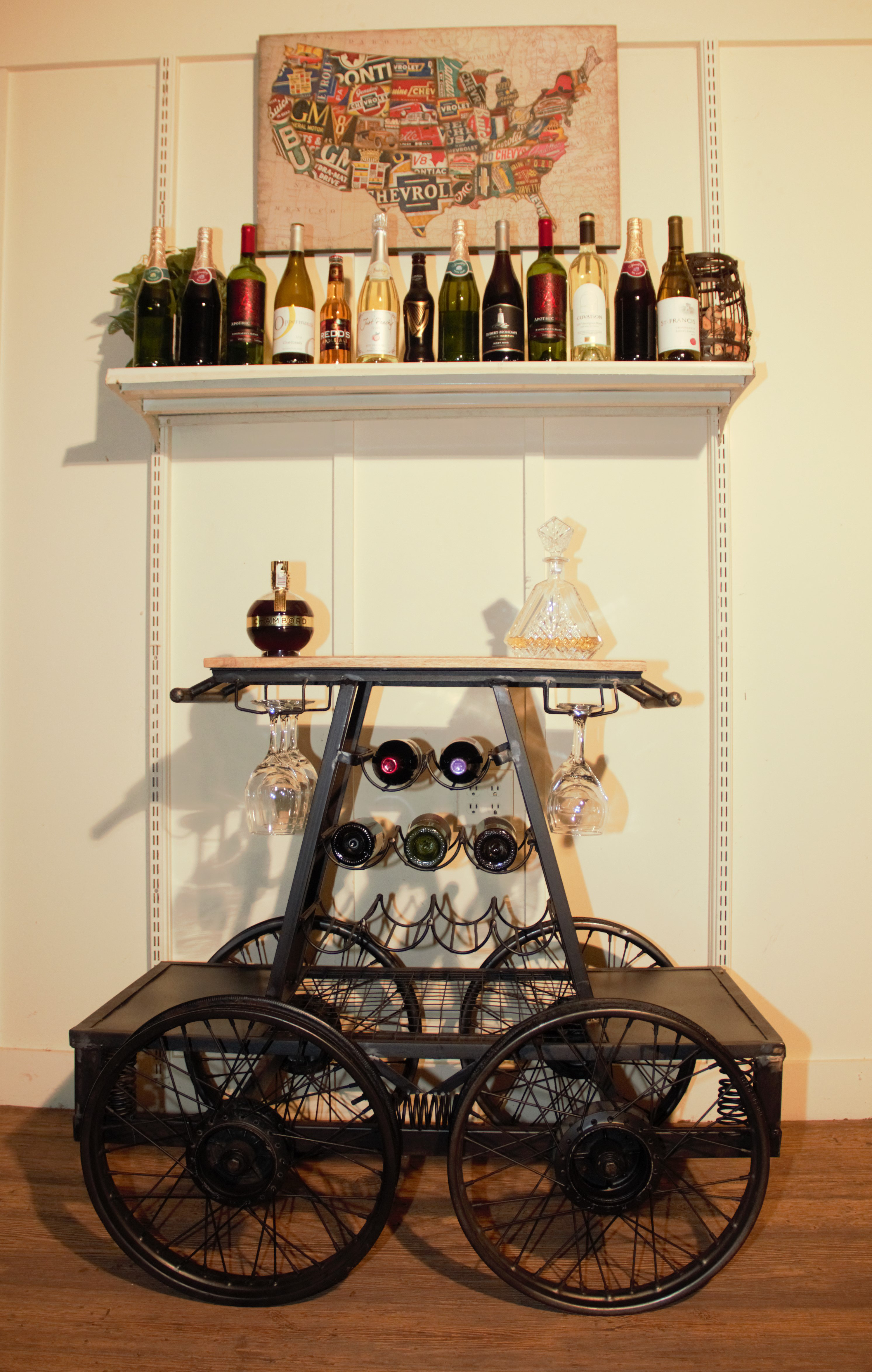 Williston Forge Black Metal Mango Wood Rail Car Bar Cart - Wayfair Canada