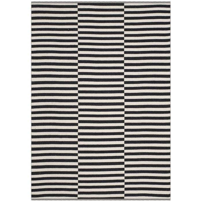 Ilona Handwoven Striped Cotton Ivory/Black Rug & Reviews | Birch Lane