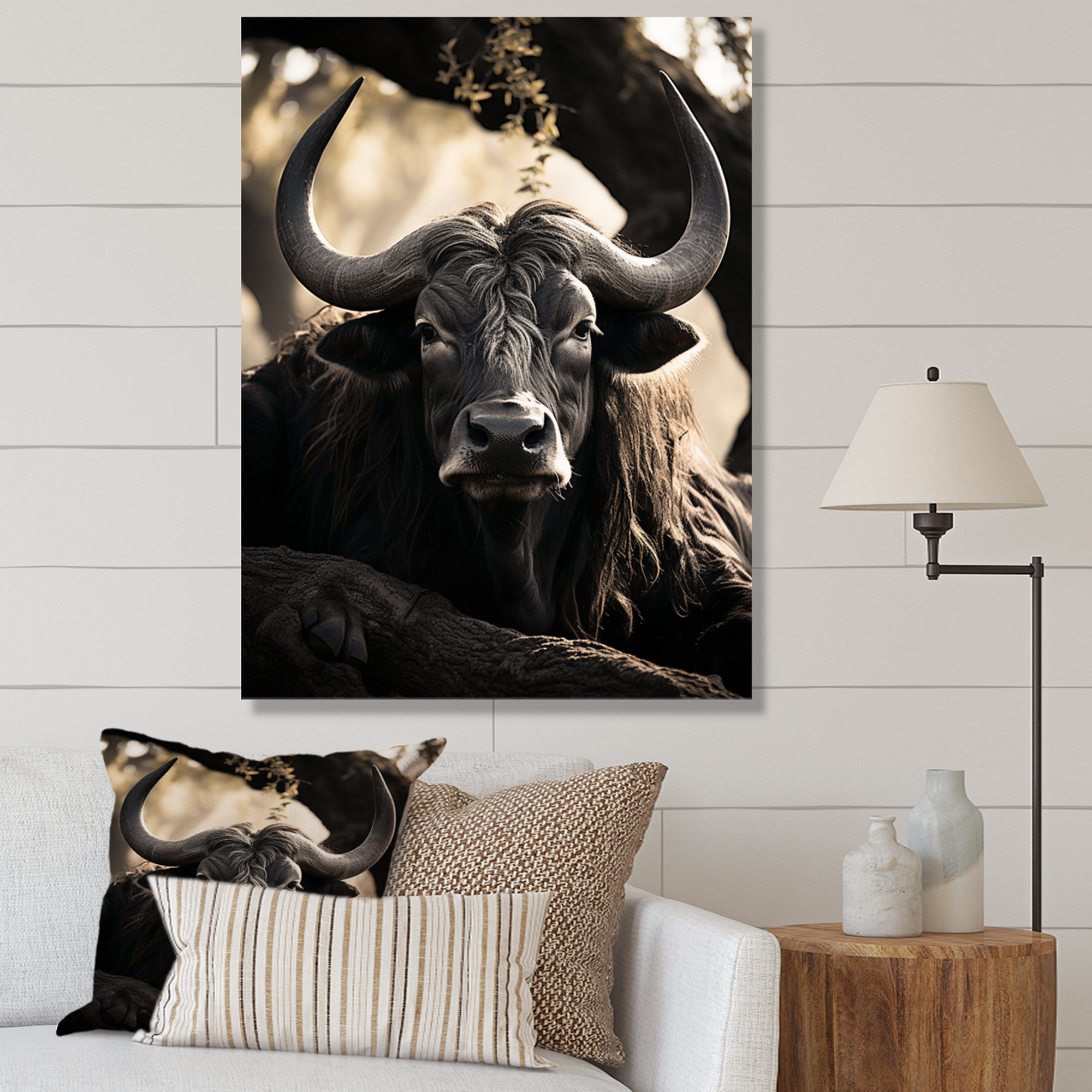 Rosalind Wheeler Grey Buffalo Serenity In Shadows - Animals Wall Art ...