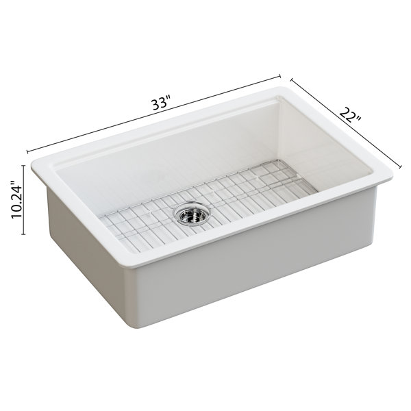 TOBILI 33" L Drop-In Single Bowl Fireclay Kitchen Sink with Sink Grid ...