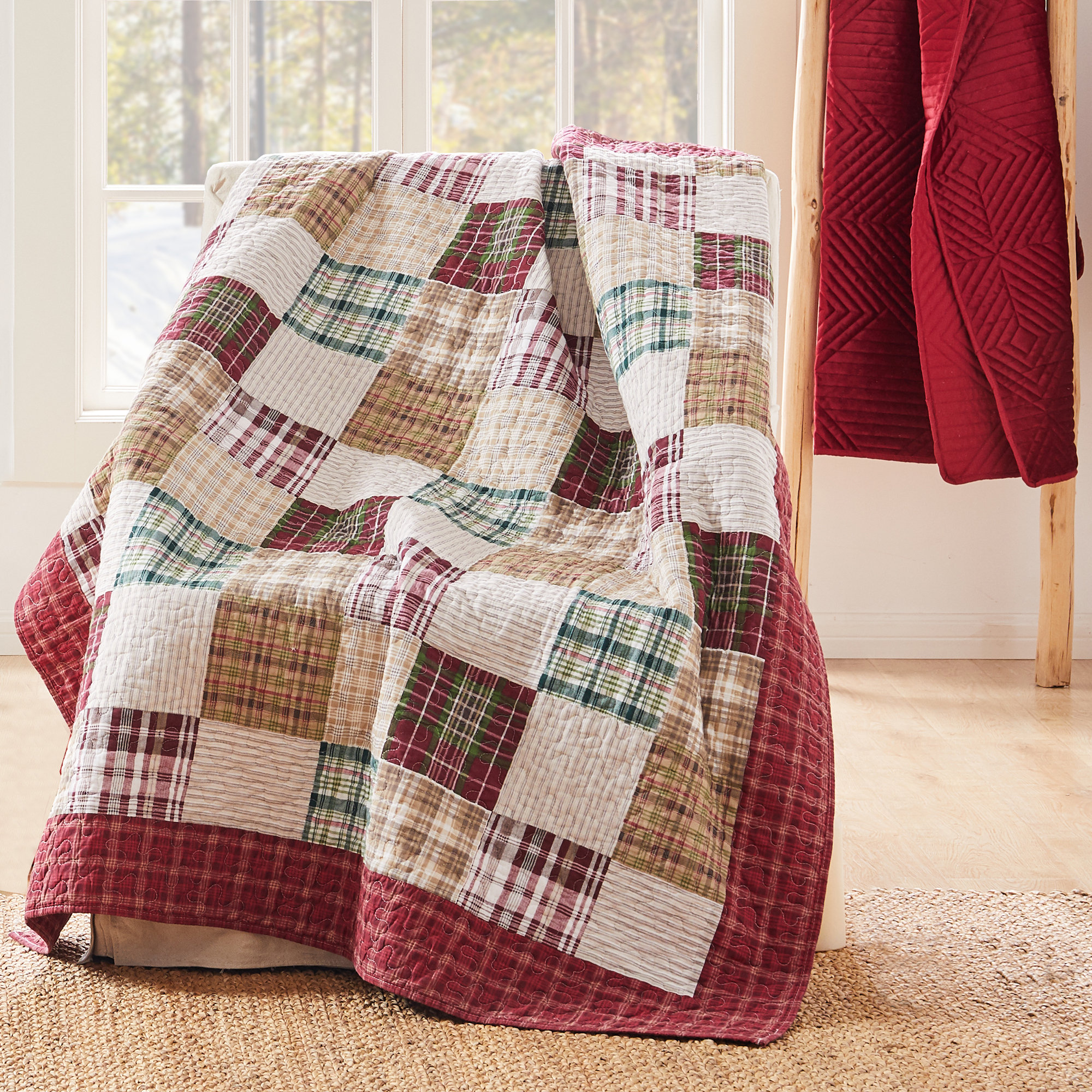 Greenland Home Fashions Oxford Plaid 100% Cotton Quilted Reversible ...