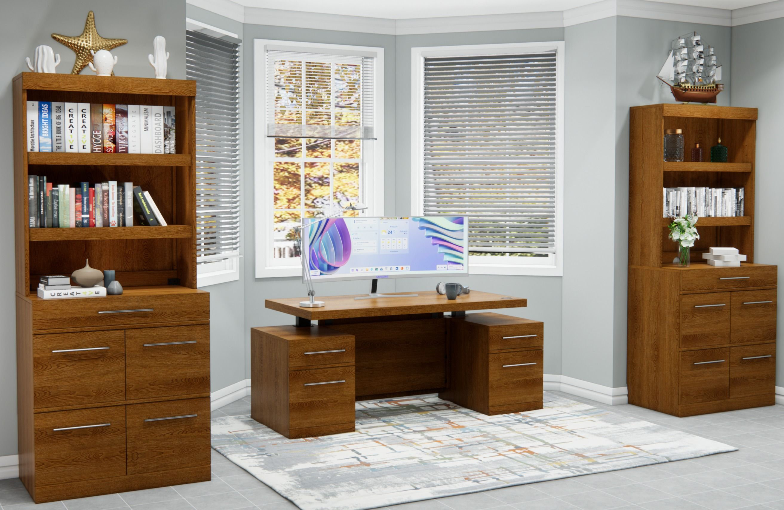 Hokku Designs Juny Sit-Stand Storage Desk with Two File Drawer ...