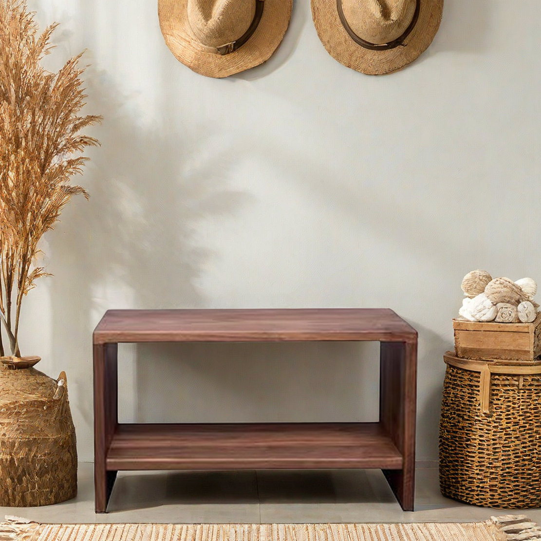 Latitude Run® Black Walnut Shoe Changing Stool 4 Pair Solid Wood Shoe ...