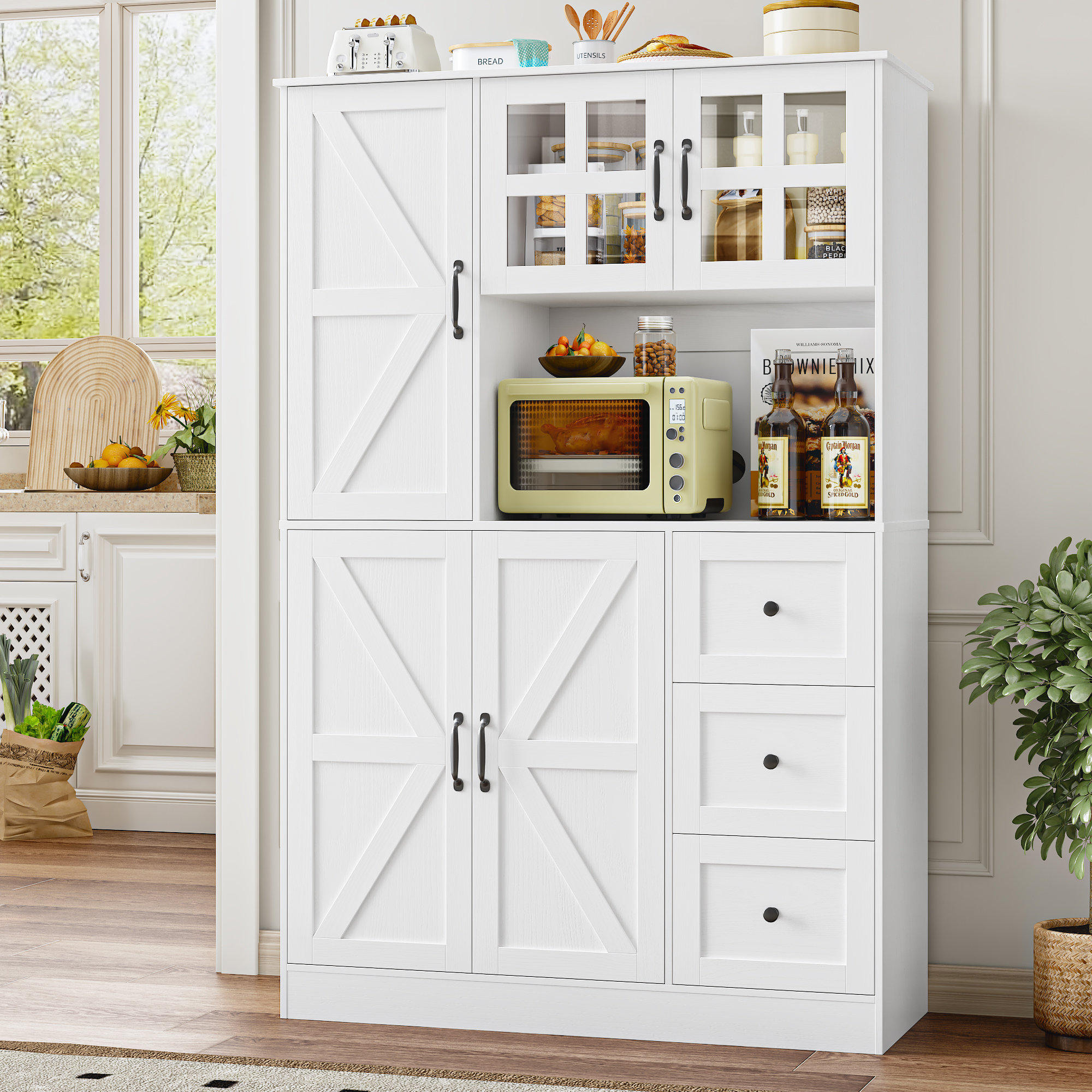 Gracie Oaks 61.8" Kitchen Pantry Cabinet with Microwave Shelf, Food ...