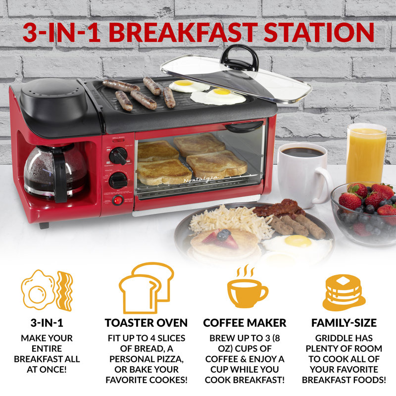 Nostalgia Retro 3-in-1 Family Size Electric Breakfast Station ...