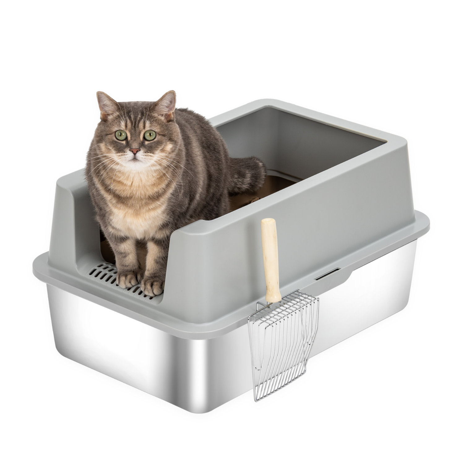 Prep & Savour Xl Stainless Steel Sifting Litter Box For Pine Pellet ...