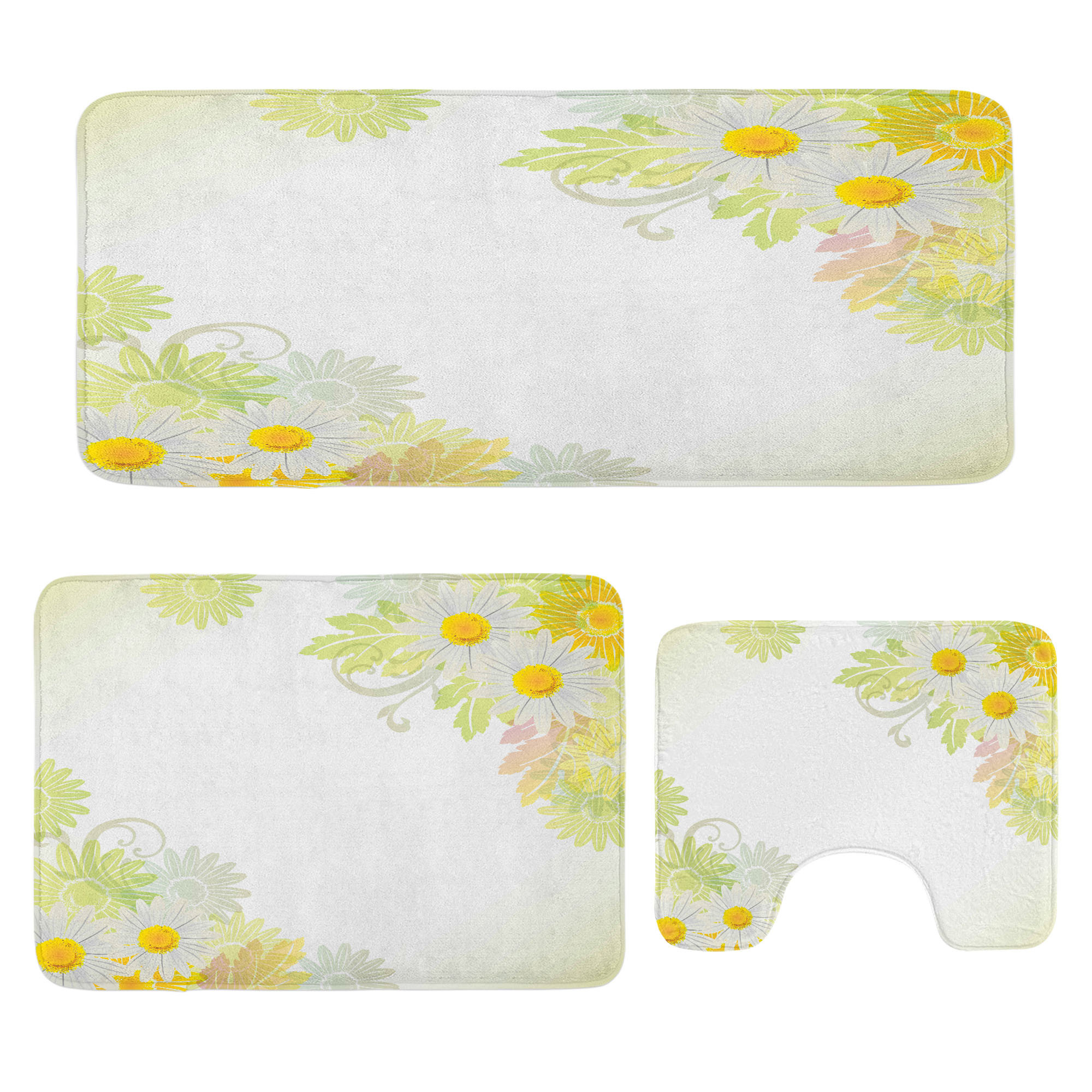 East Urban Home Flower Bathroom Rug Set 3 Pieces U-Shape & Rectangle ...