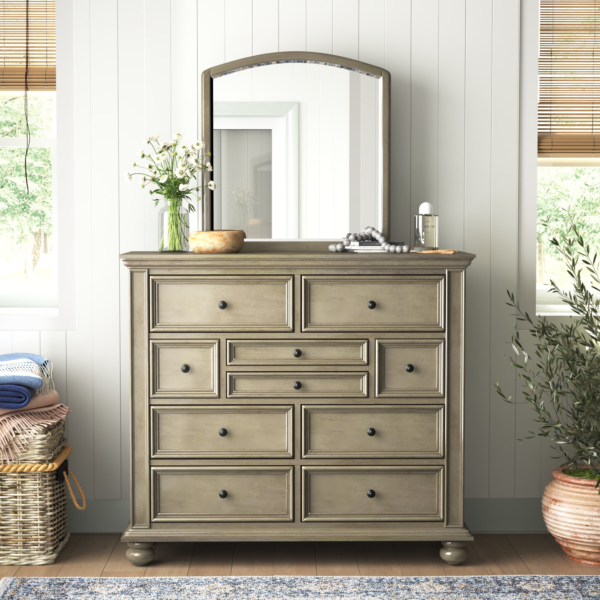 Sand & Stable™ Sallysue 9 Drawer 50" W Double Dresser with Mirror ...