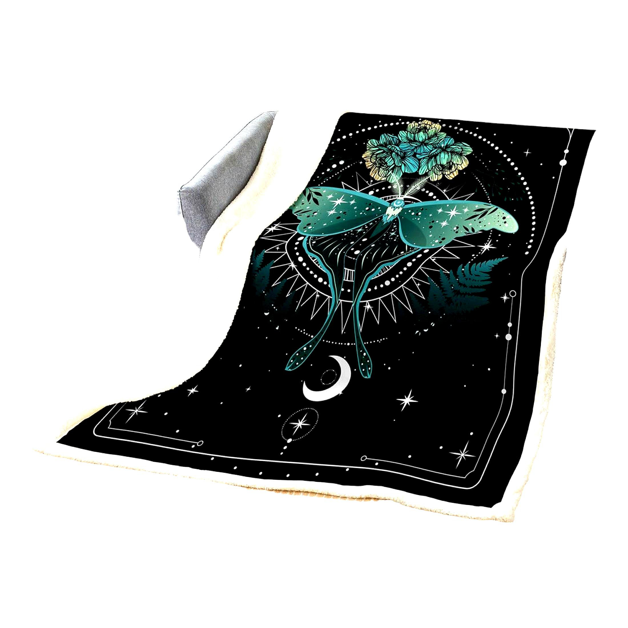 BRBCA Galactic Boho Moth Fleece Blanket - Cozy Gothic Stars & Moon ...