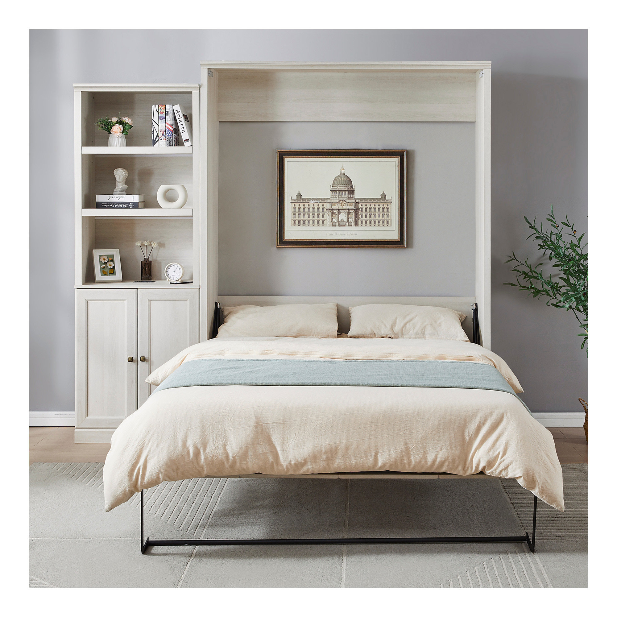 Orren Ellis Queen Size Half Self-Close And Open Murphy Bed With 1 Side ...