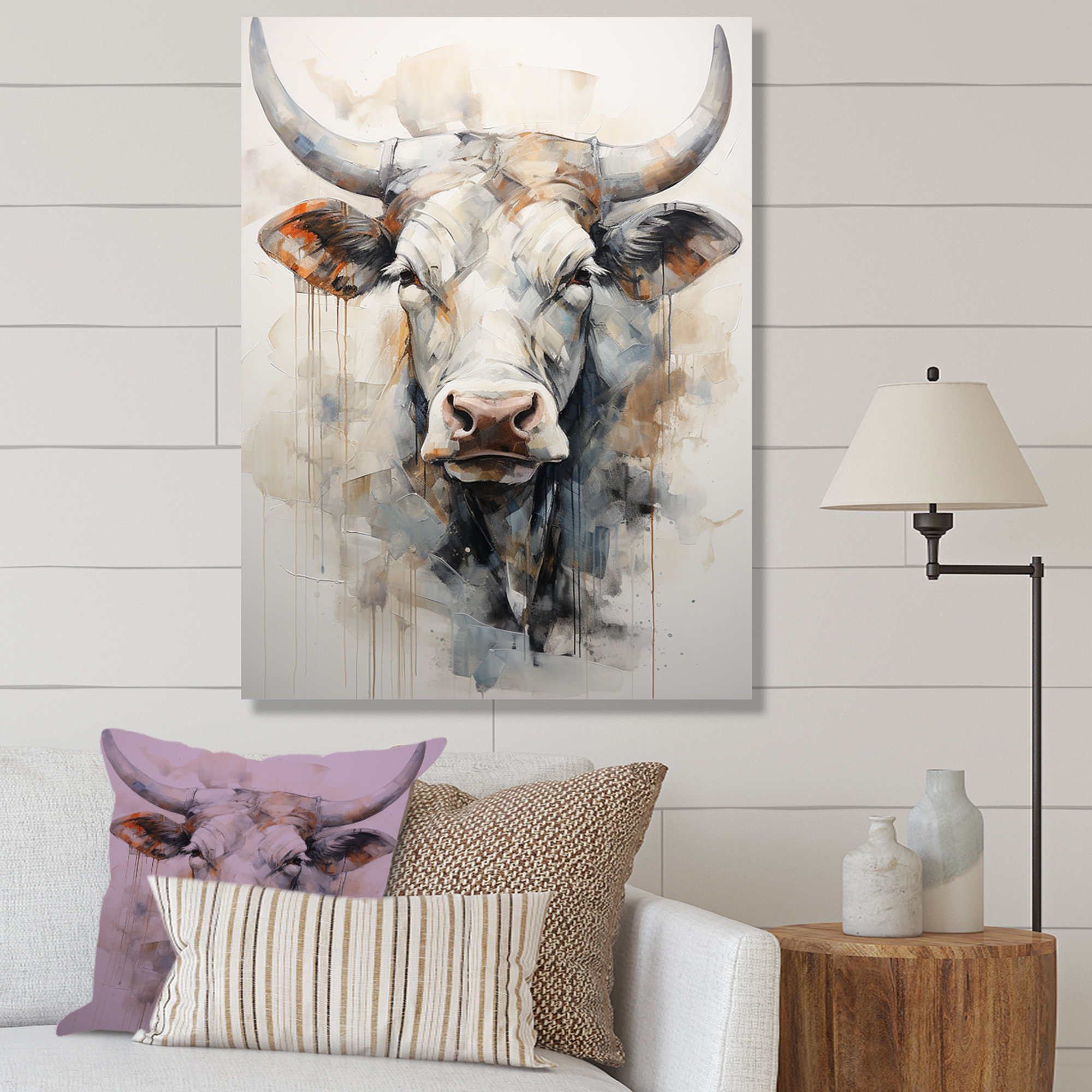 Design Art Handsome Beige Cattle Portrait I - Cattle Canvas Art Print ...