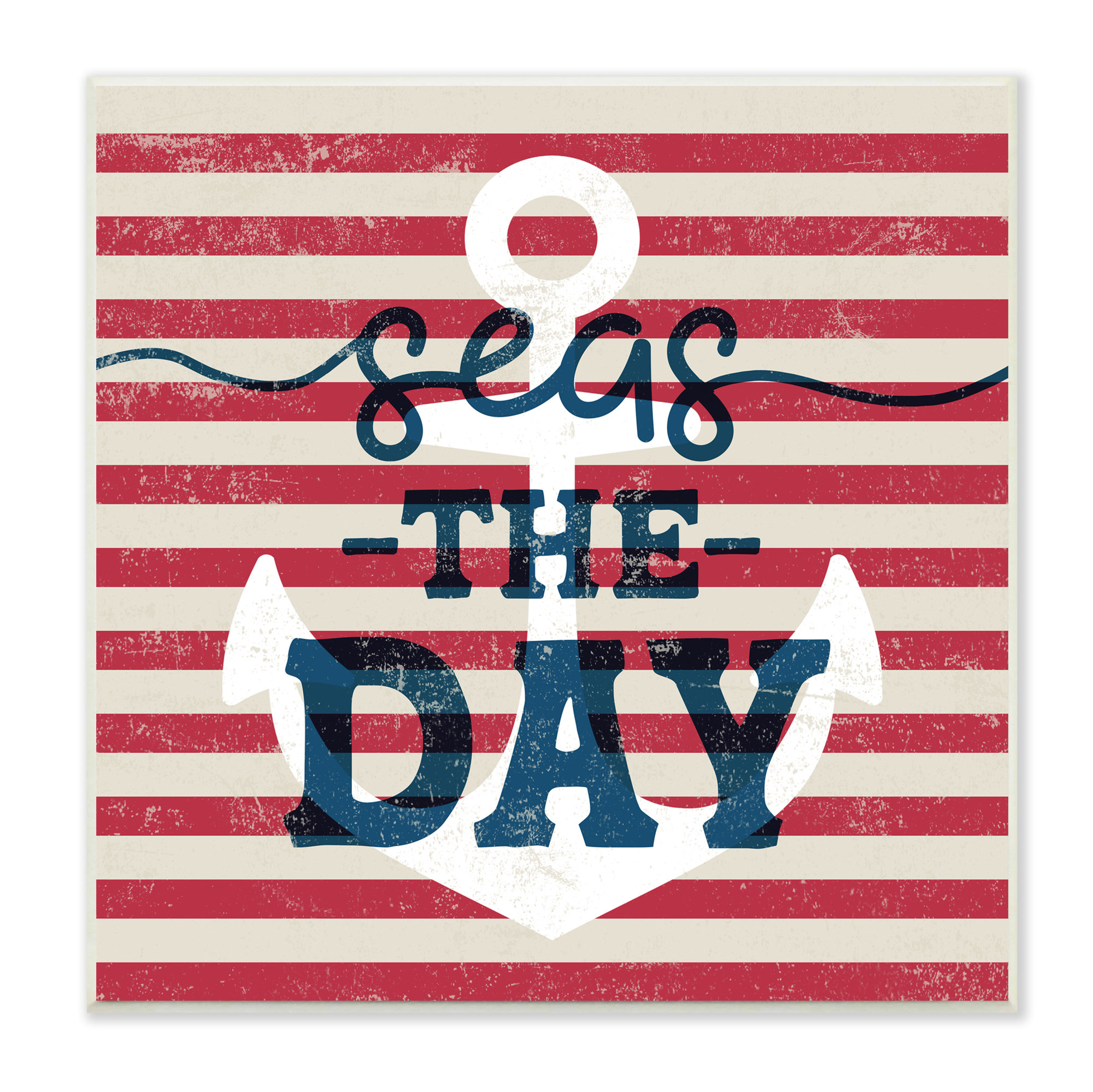 Stupell Industries Seas The Day Americana Anchor & Flag Phrase Wall ...