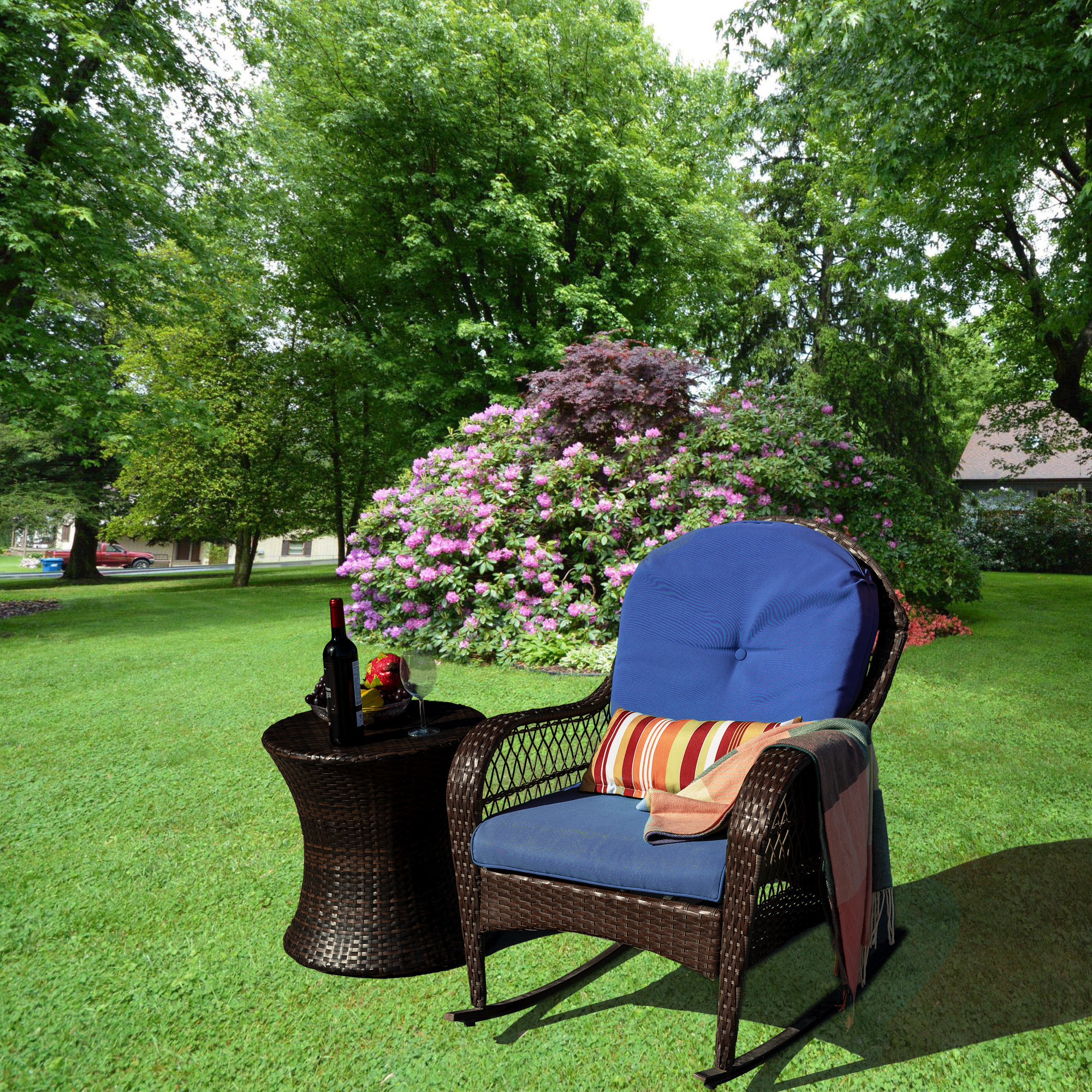 Bayou Breeze Outdoor Bundy Rocking Wicker/Rattan Chair with Cushions ...