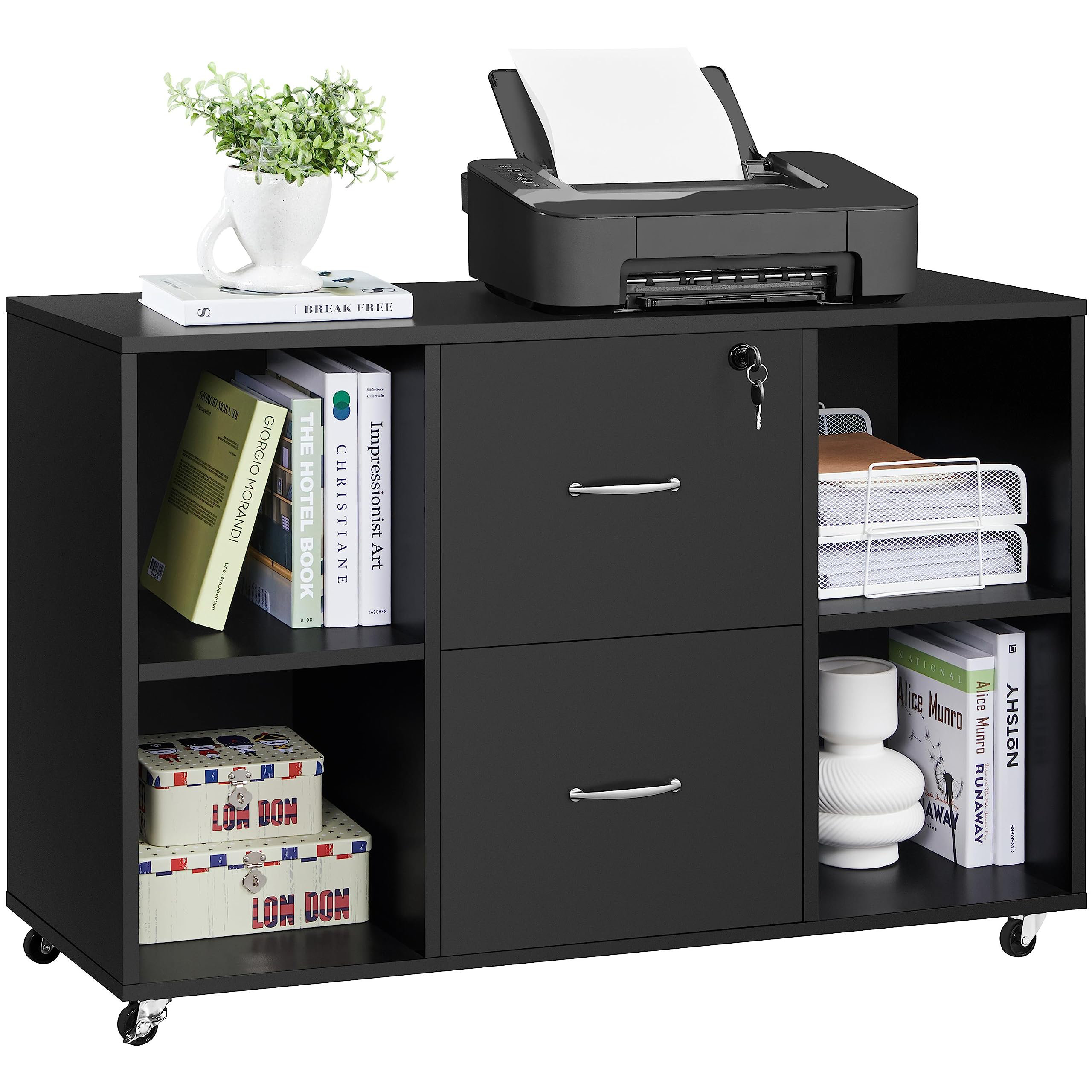 Hokku Designs Black File Cabinet Large Mobile Storage Lateral Filing ...