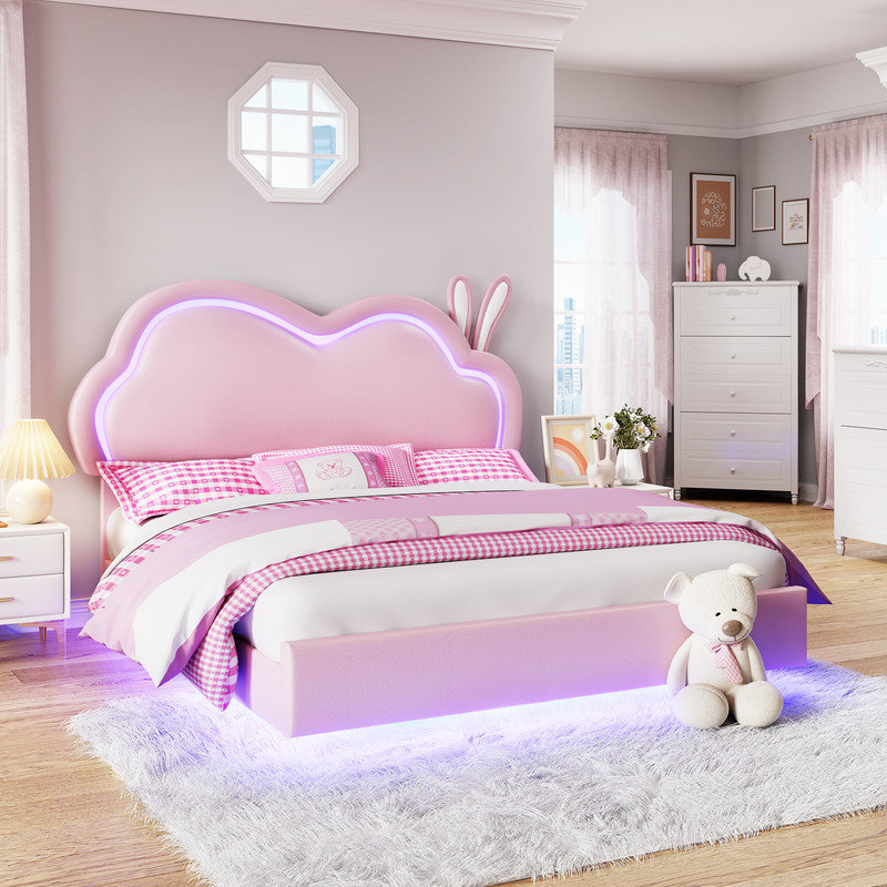 Zoomie Kids Floating Bed Frame with Adjustable LED Headboard and ...