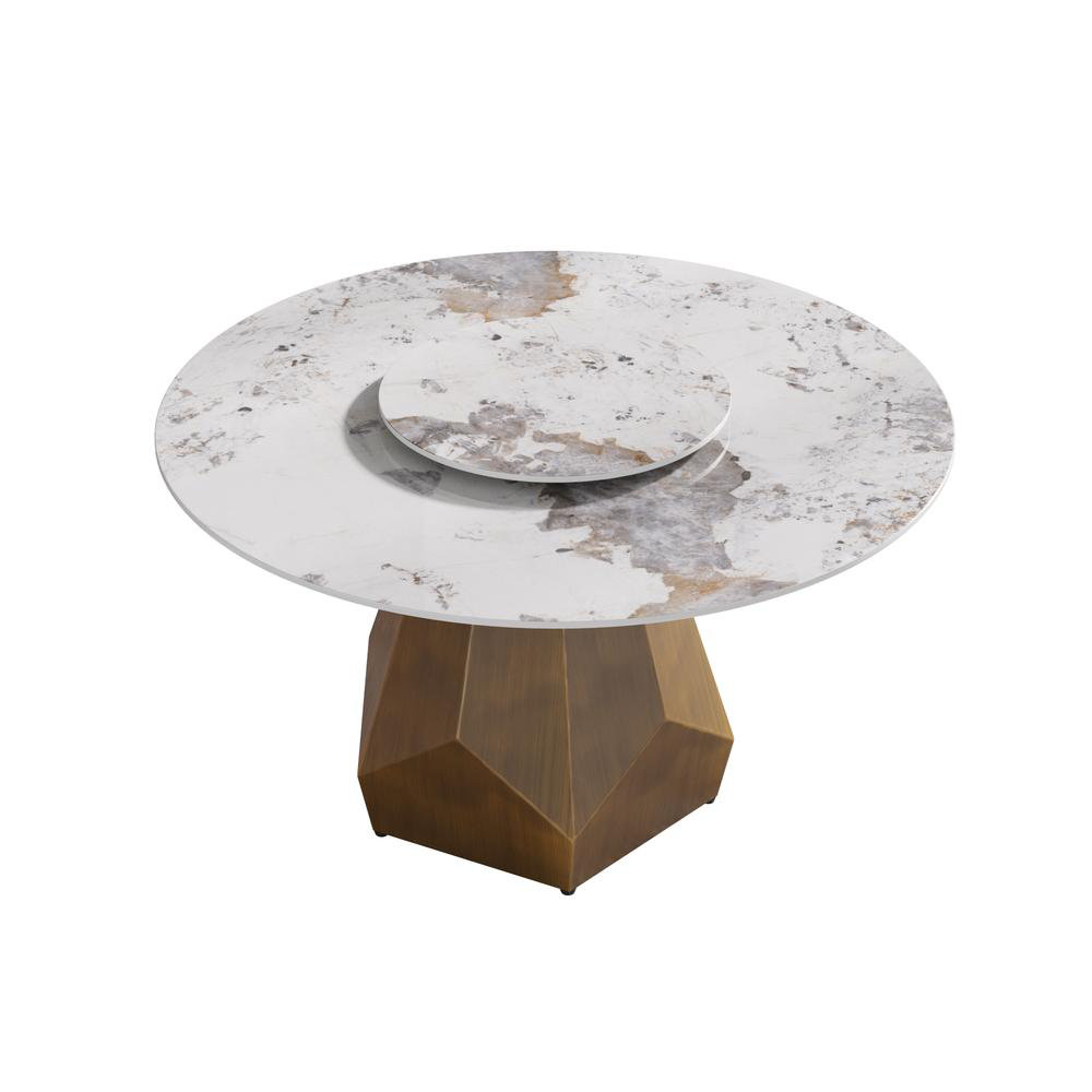 Ebern Designs 53" Round Marble Dining Table With Metal Base, Artificial ...