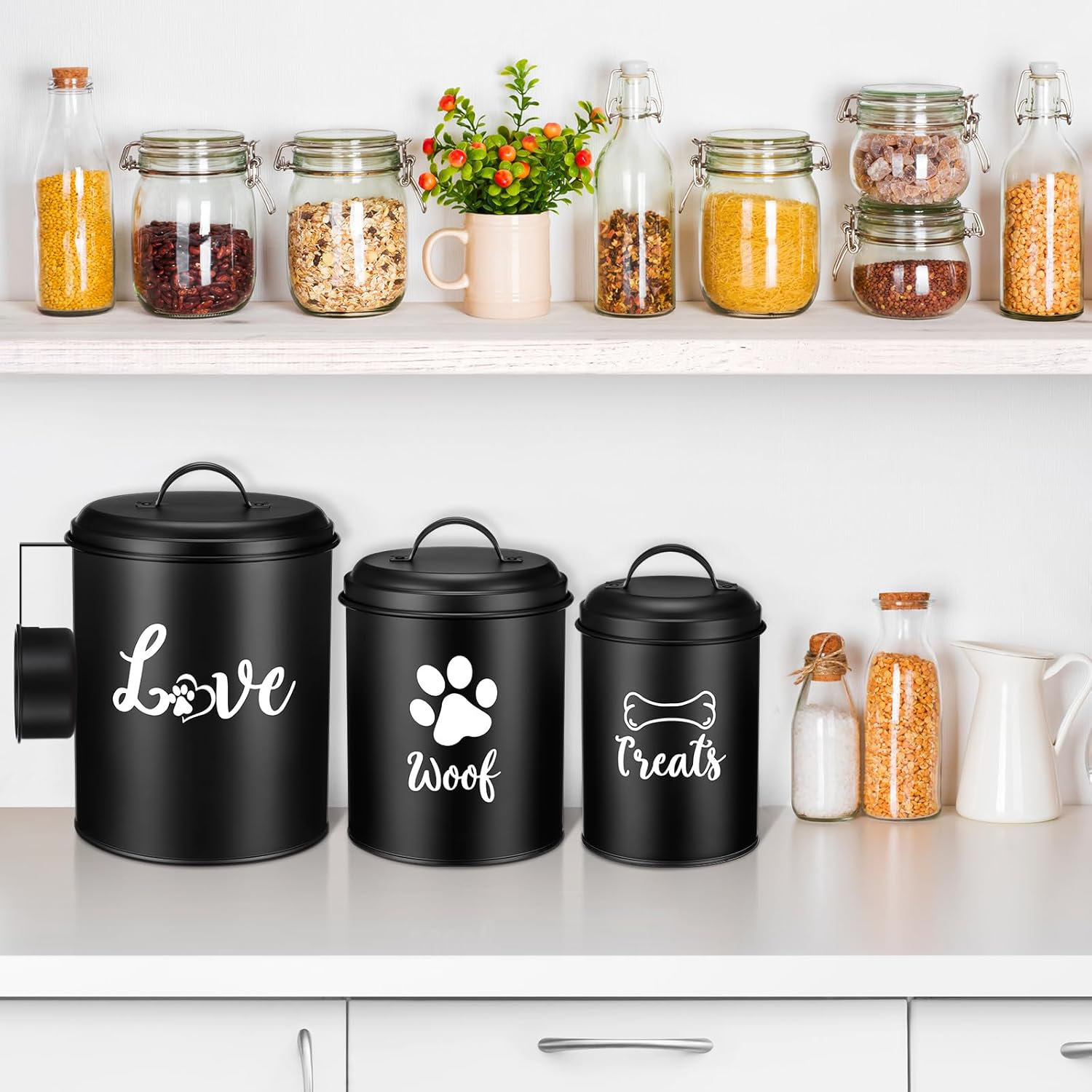 RAPTIZ Dog Treat Containers Set Of 3 With Bamboo Lids And Spoon ...