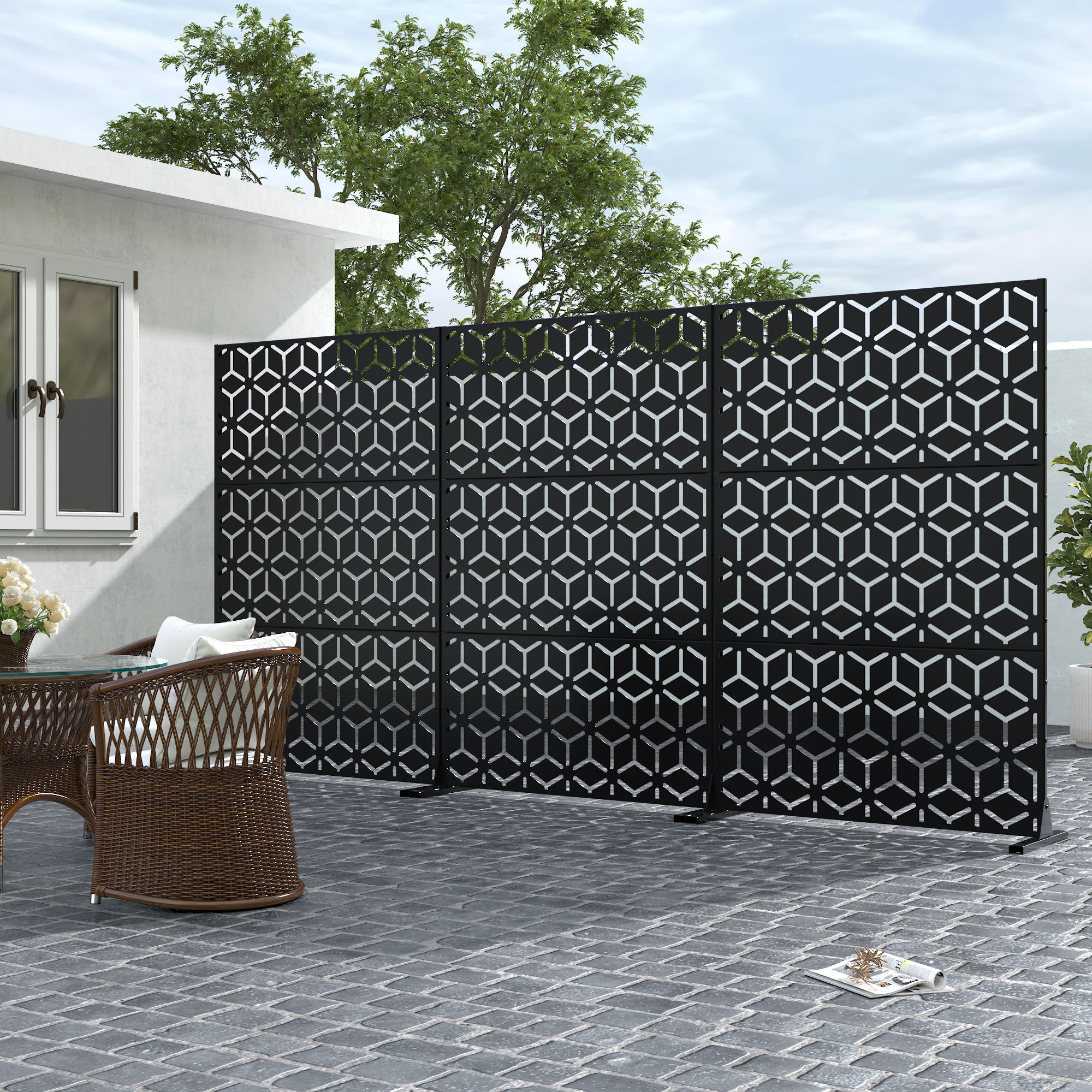 Lumioca Bob 72"x47" Black Metal Outdoor Privacy Screen | Wayfair