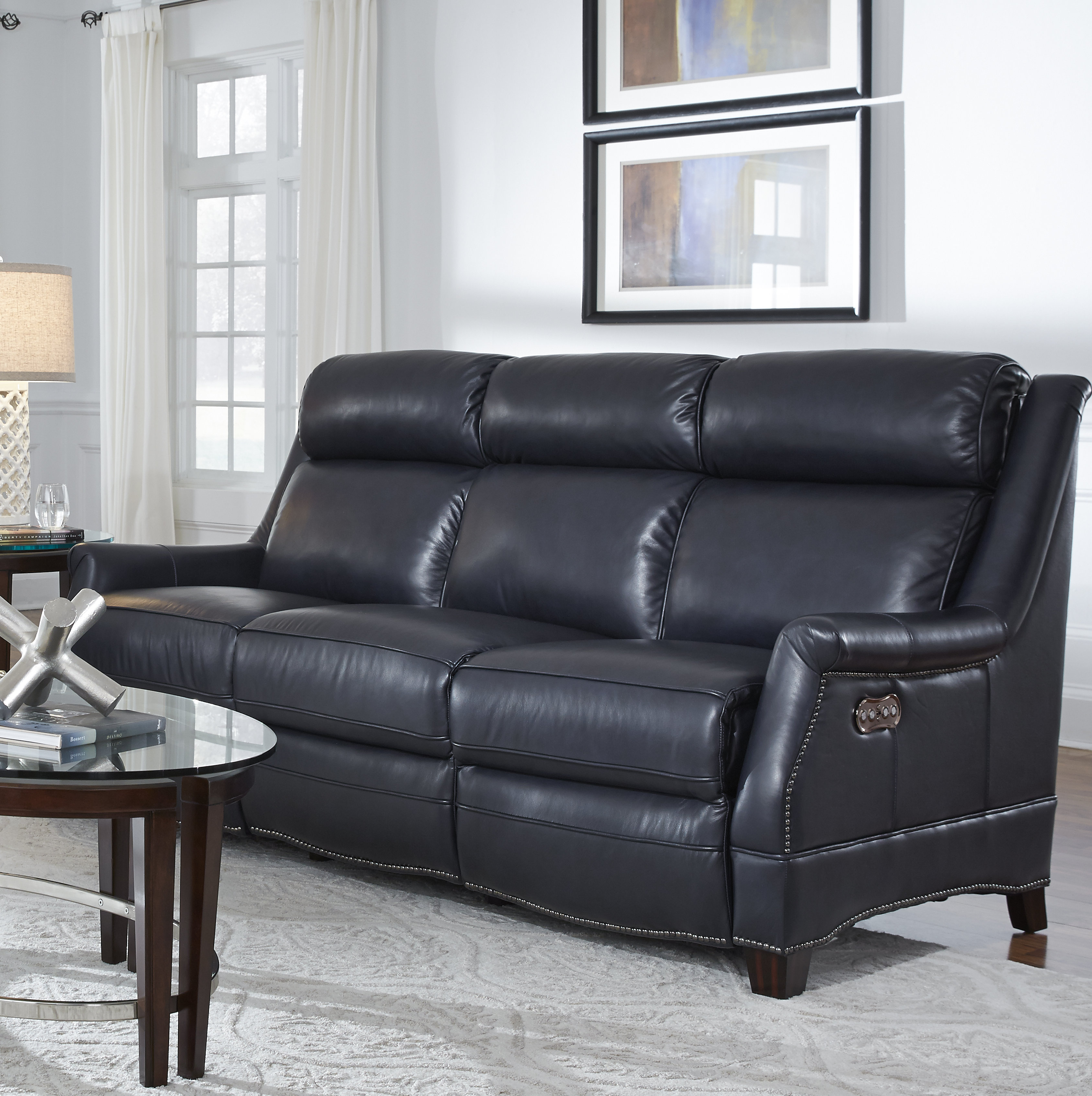 Latitude Run® Tull 83.1" Genuine Leather Rolled Arm Reclining Sofa ...