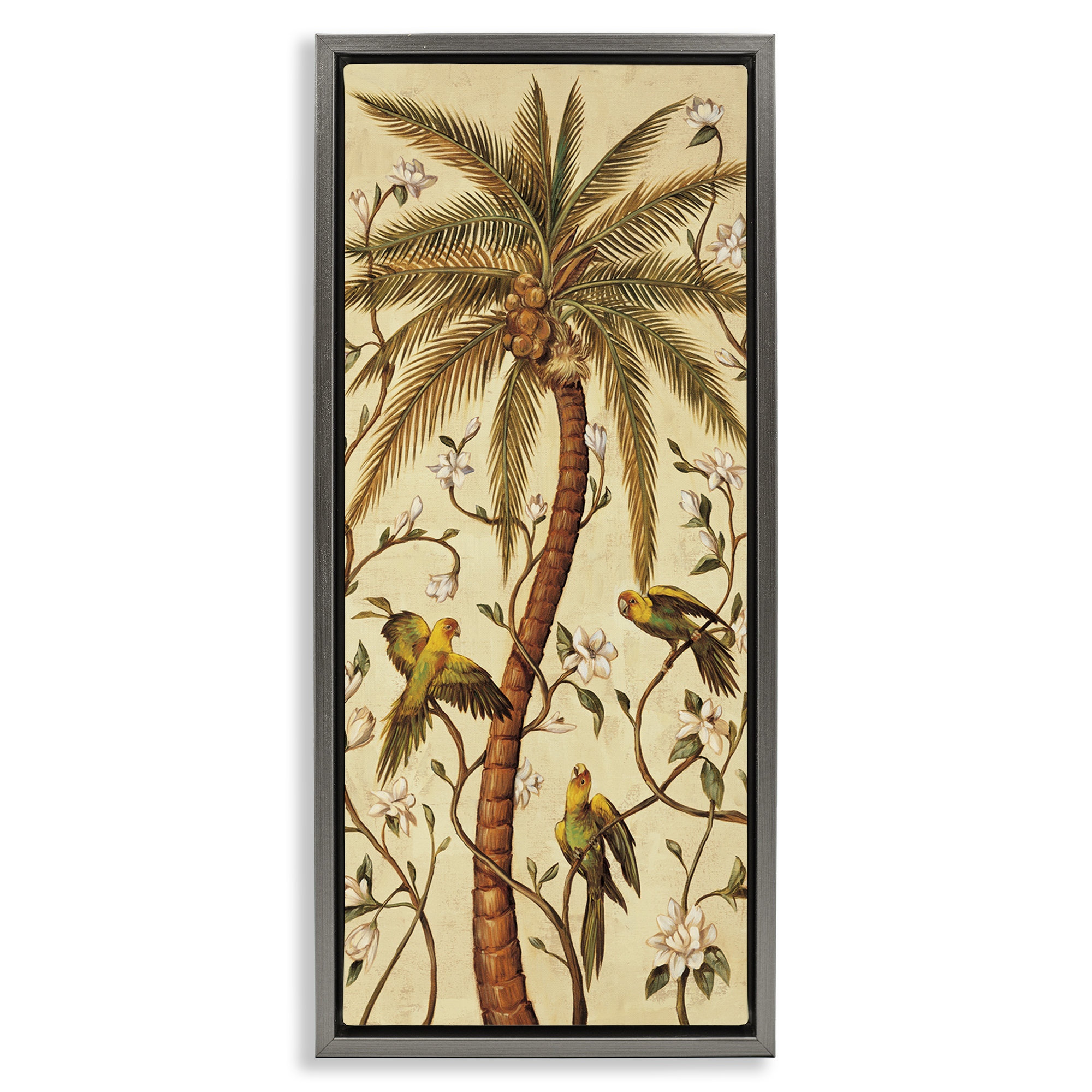 Bay Isle Home™ Parrots & Curvy Palm Tree Framed Floater Canvas Wall Art ...